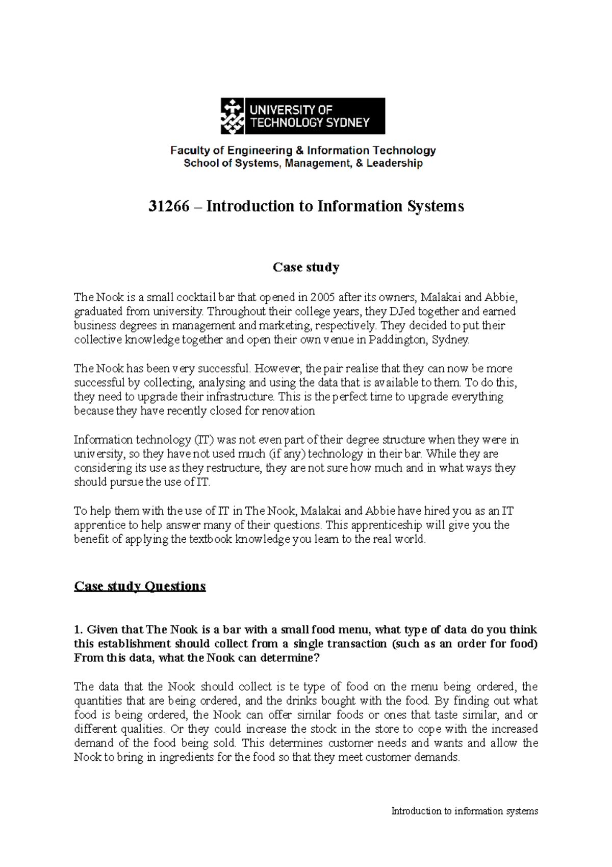 31266 Tutorial 1 Questions(10) (31266) descriptive answers for all questions - 31266 ...