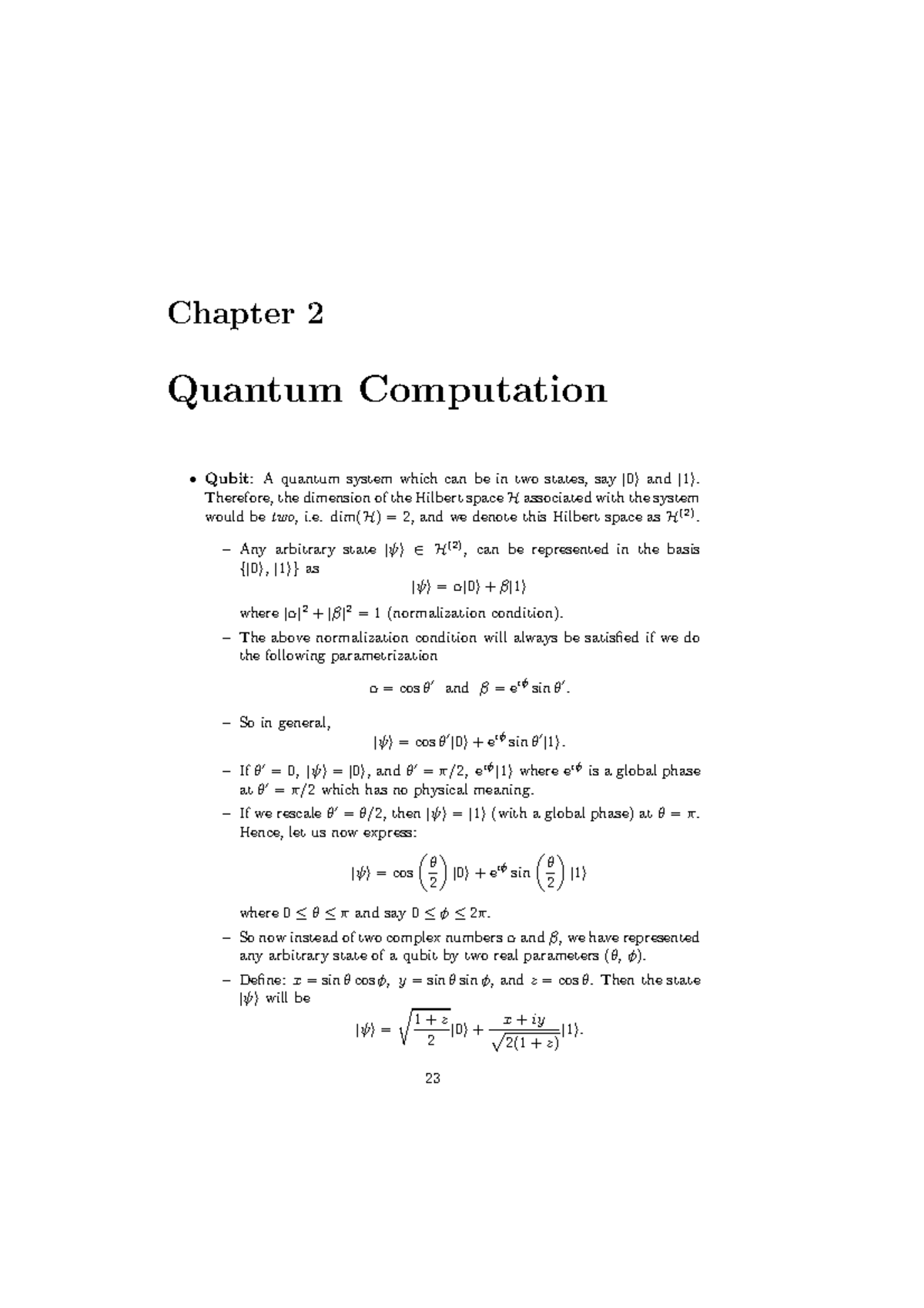 Quantum Comp Lecture Notes Chapter 2 Quantum Computation Qubit A Quantum System Which Can