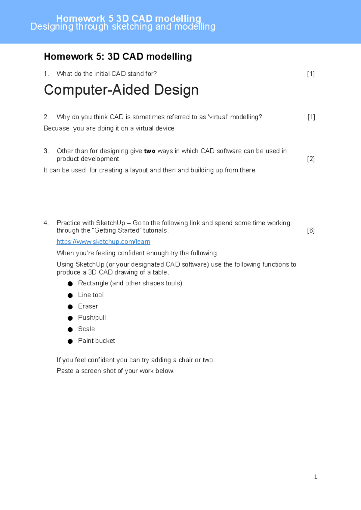 Copy of KS3 DT L5 3D CAD modelling Homework 5 - Homework 5: 3D CAD ...