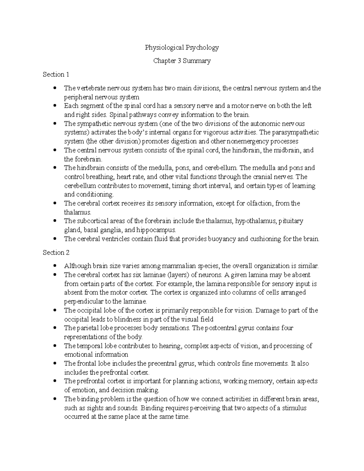 Physiological Psychology Chapter 3 Summary - Physiological Psychology ...