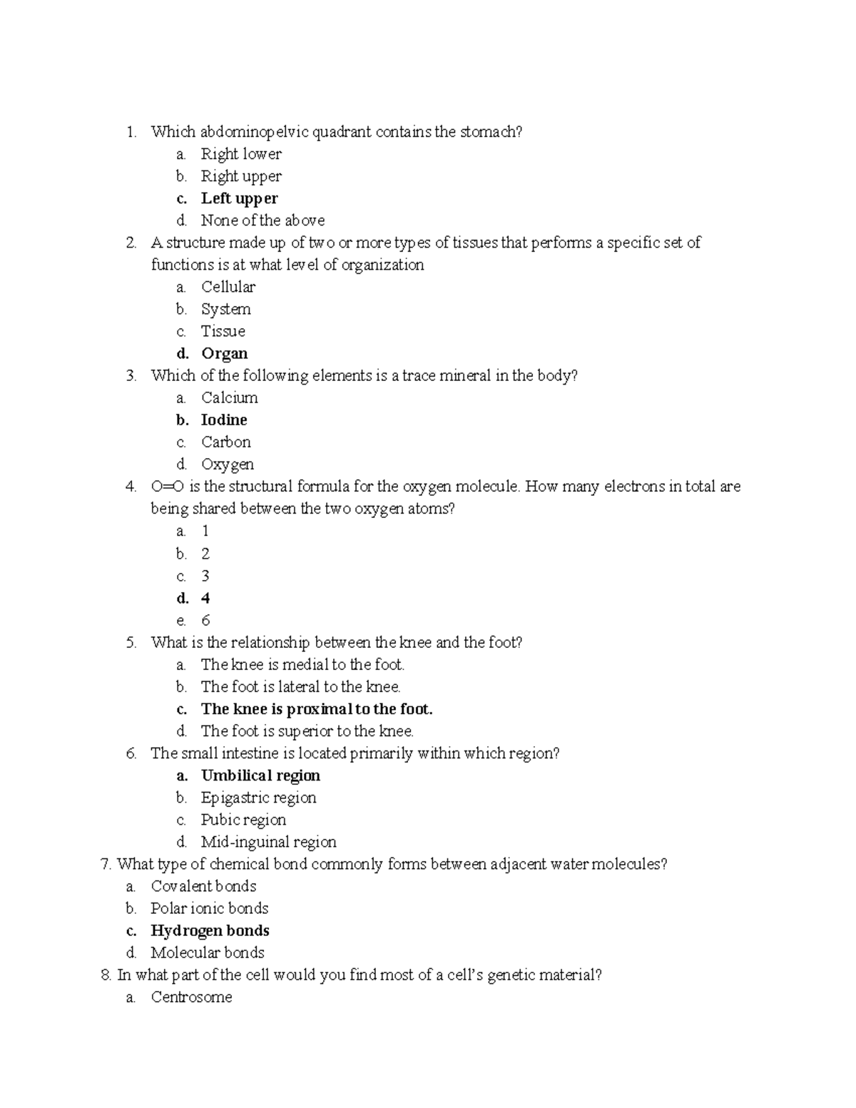 Practice Exam Bisc 206 - Which abdominopelvic quadrant contains the ...