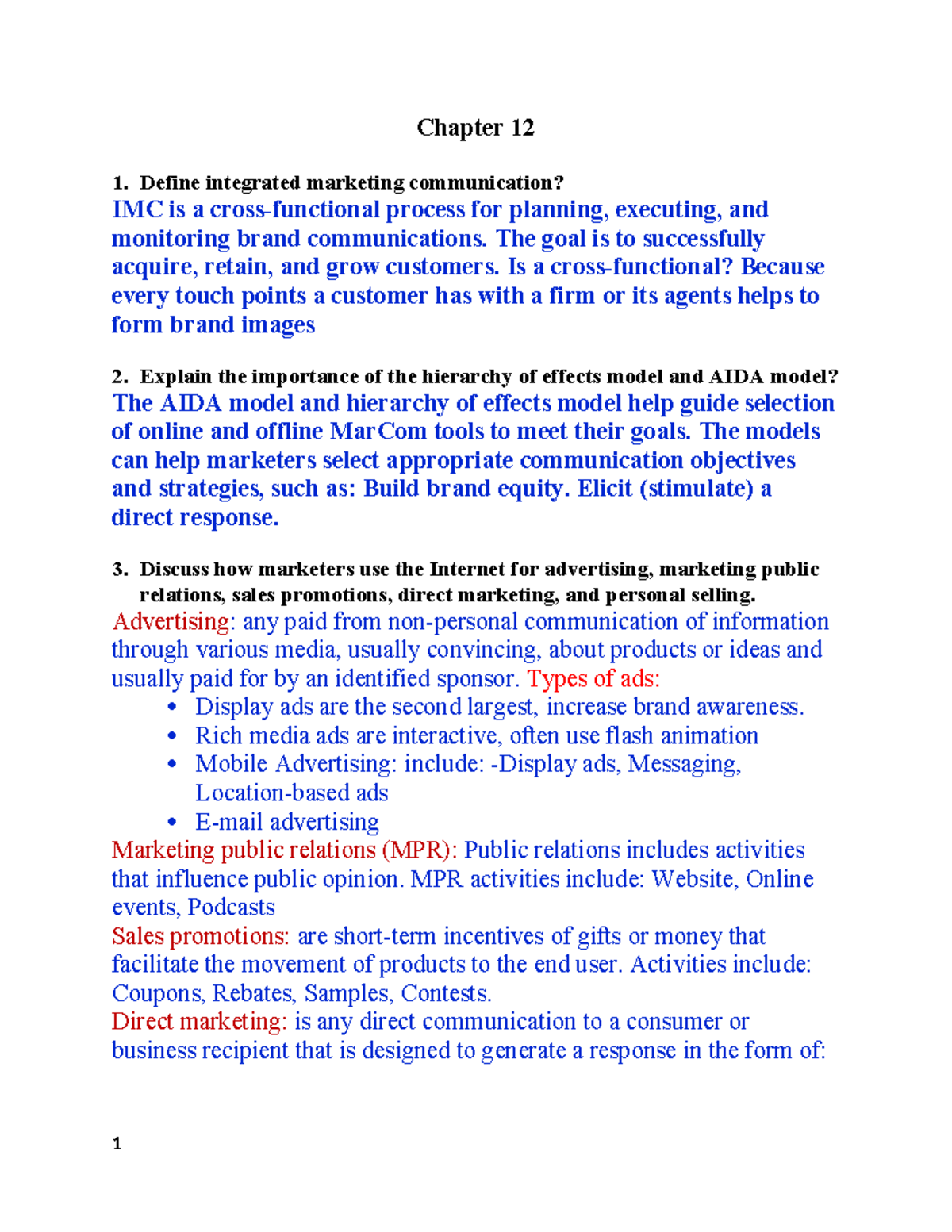 Chapter 12 - notes - Chapter 12 1. Define integrated marketing ...