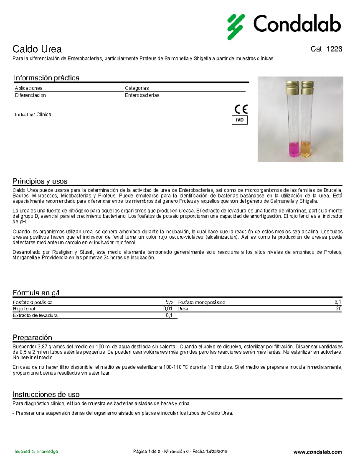 1226 es 1 - Resumen sobre medios de cultivo - Caldo Urea Cat. 1226 Para ...
