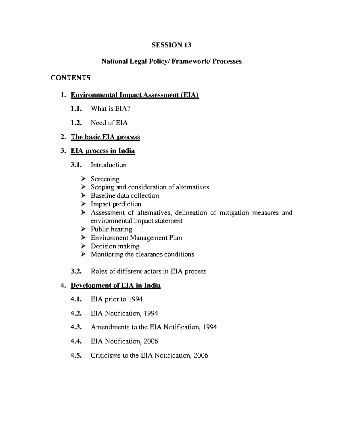 EIA - Environment Impact Assessment - SESSION 13 National Legal Policy ...