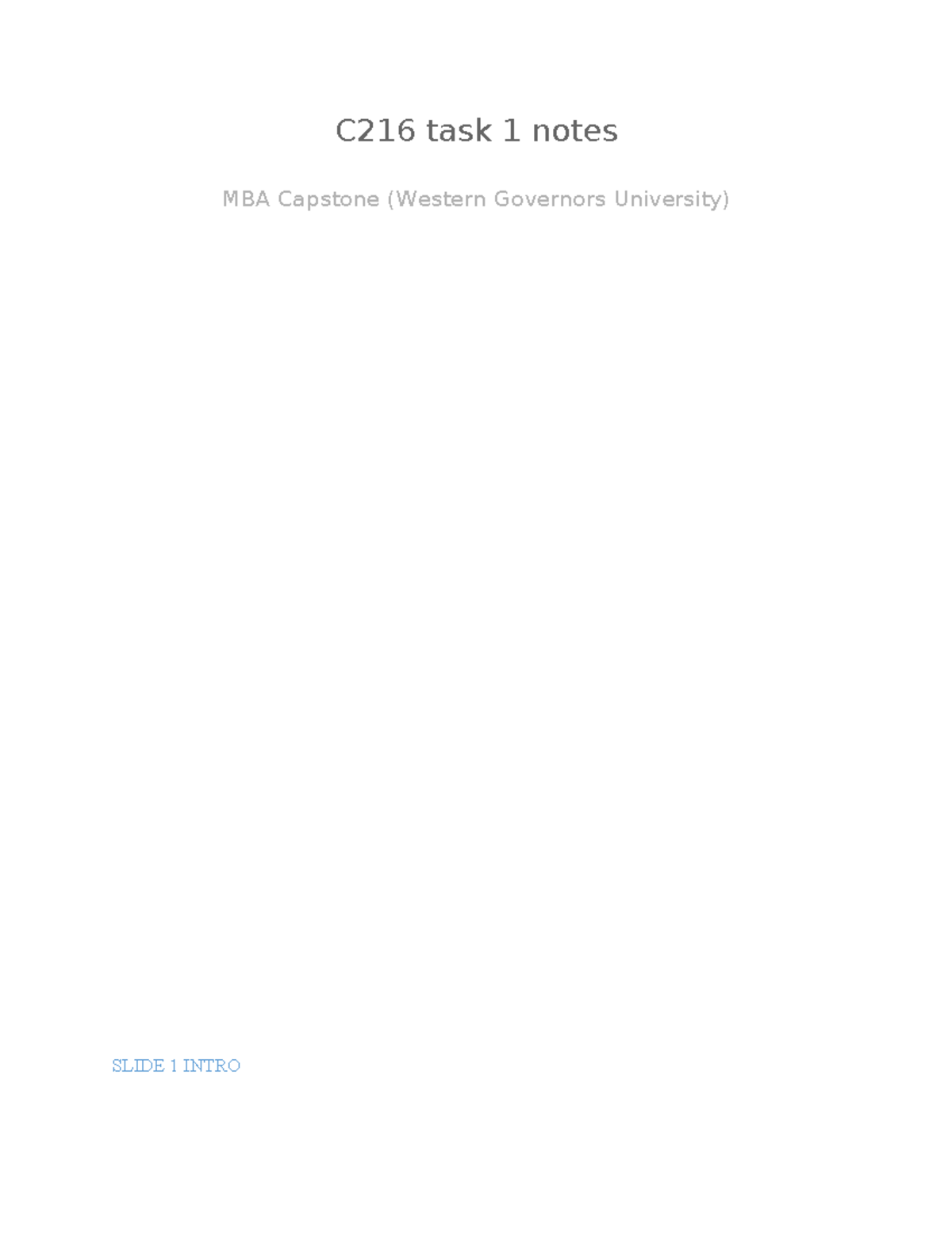 Task 1 Notes Abass Mohammed - C216 task 1 notes MBA Capstone (Western ...