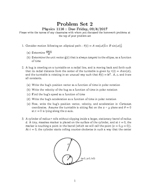 PS1 - problem set 1 assignment - Problem Set 1 Physics 1116 : Due ...
