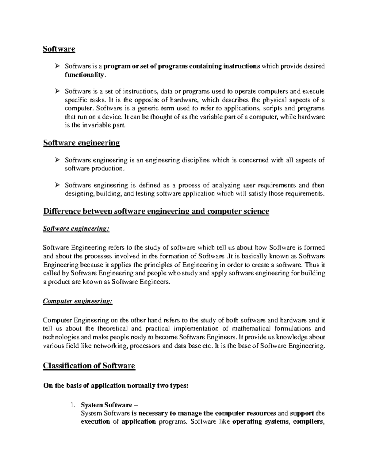 Lecture 01 (Basic Software Engineering) - Software Software is a ...