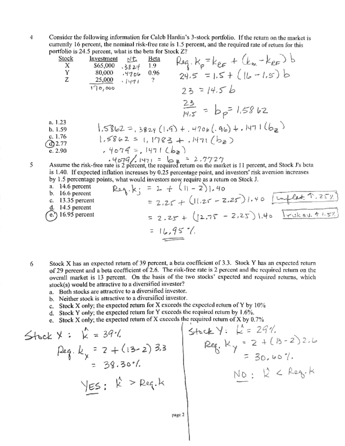 Practice Problems for CH 8 (Risk - solved) - FINC 341 - Studocu