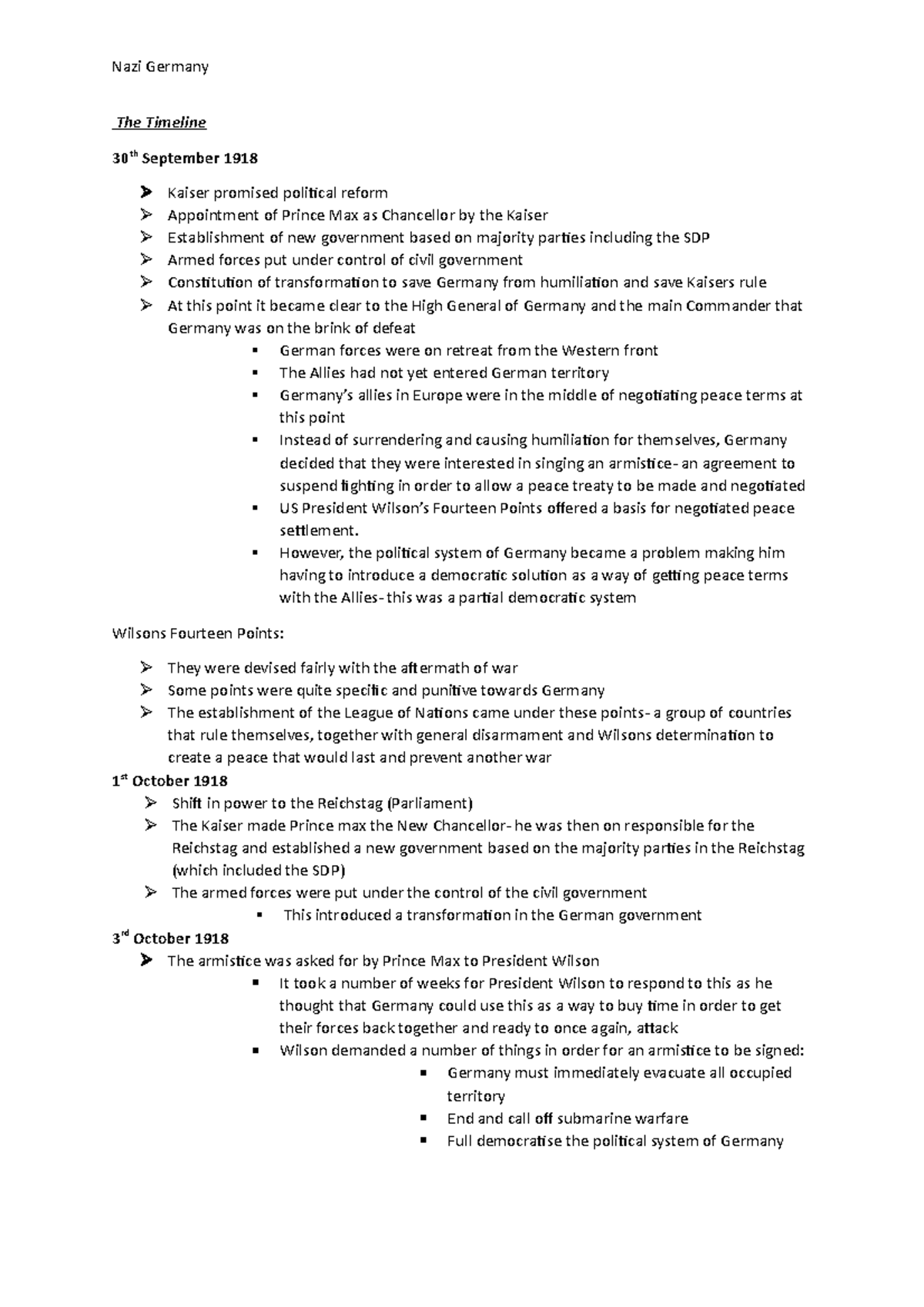 Nazi Germany Notes 0 - The Timeline 30 th September 1918 Kaiser ...