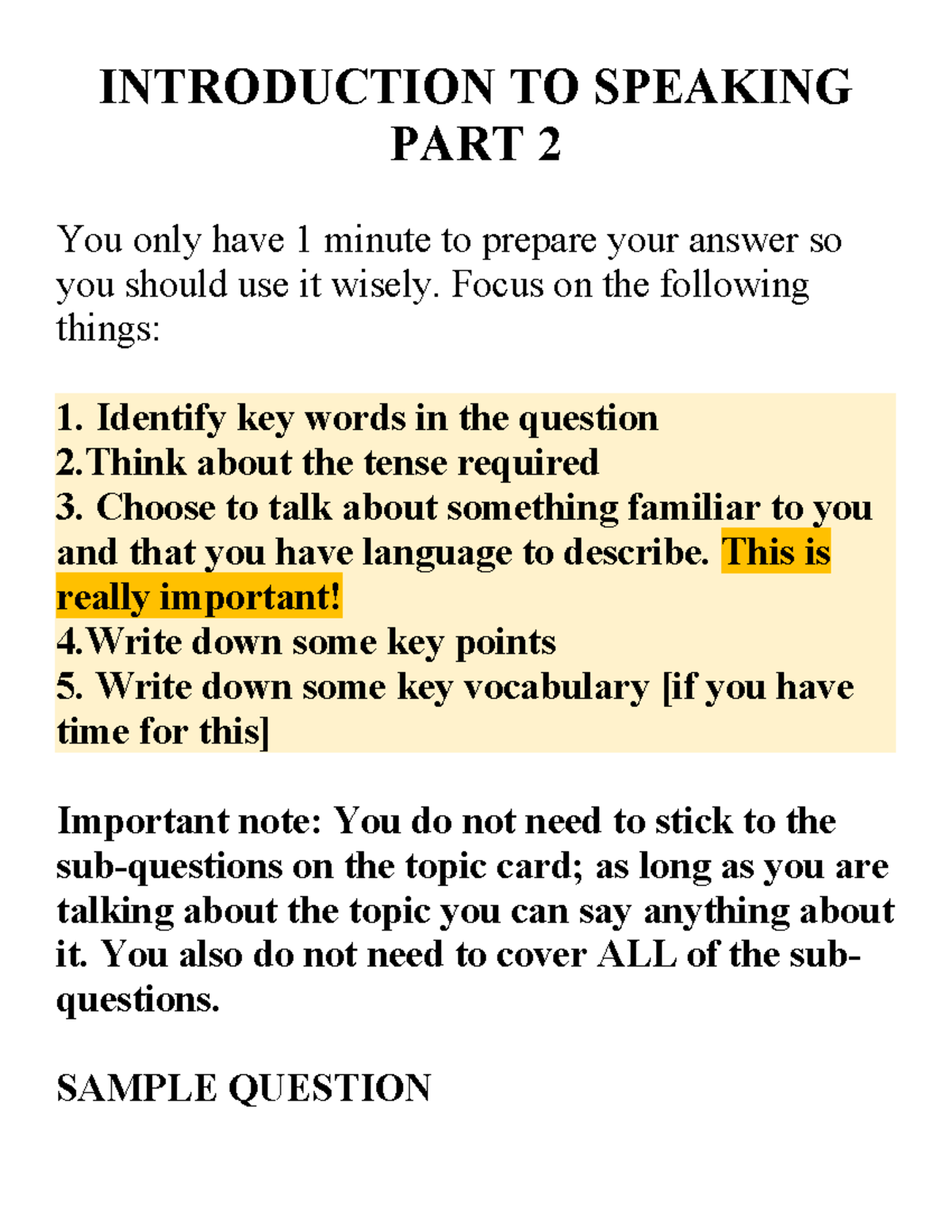 Introduction TO Speaking PART 2 - INTRODUCTION TO SPEAKING PART 2 You ...
