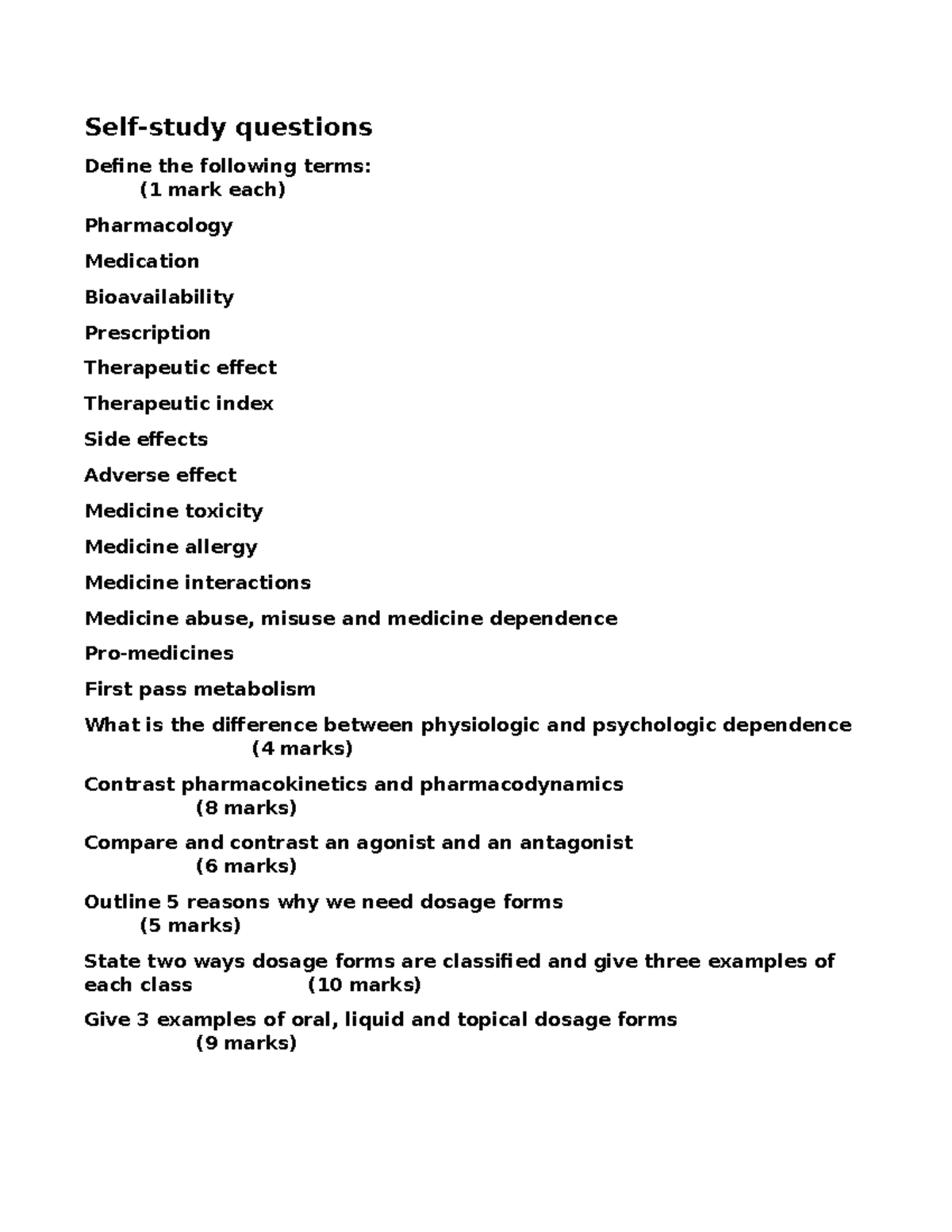 SELF- Assessment 1 2019 - Self-study questions Define the following ...