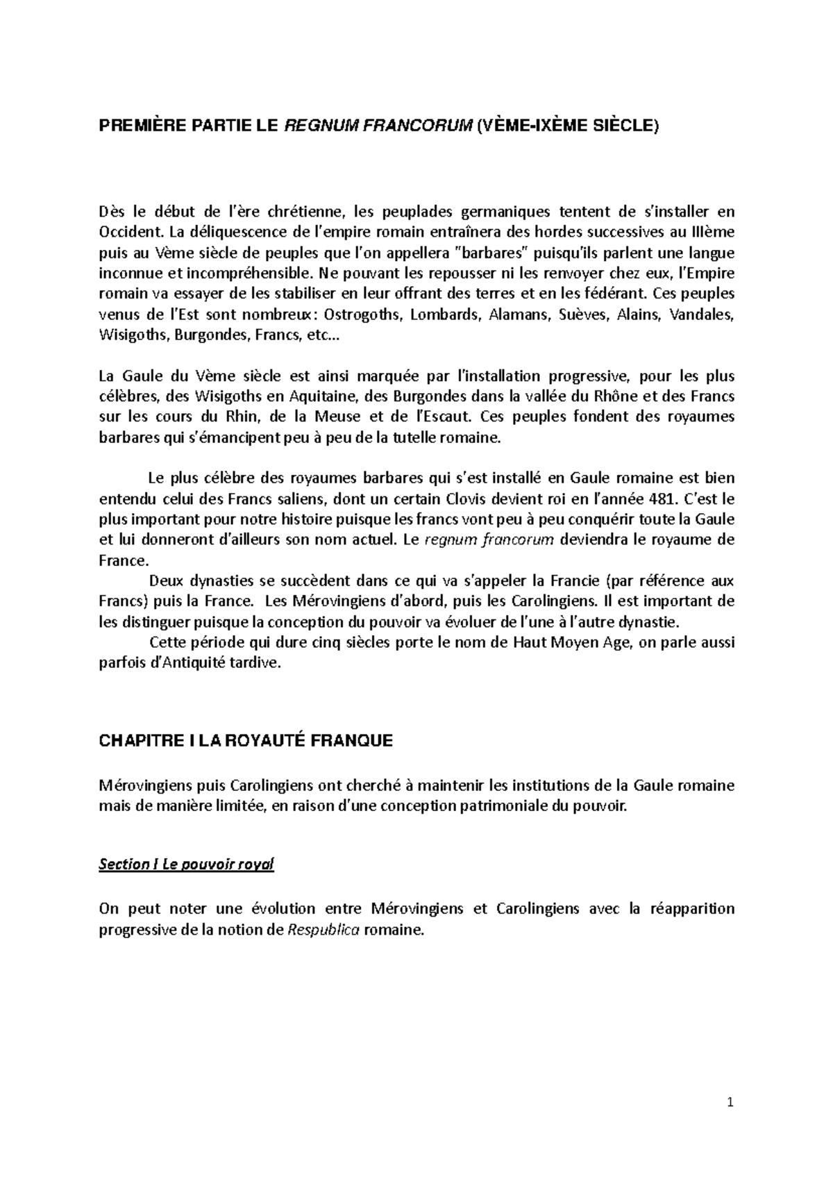 PremièRE Partie LE Regnum Francorum - PREMIÈRE PARTIE LE REGNUM ...