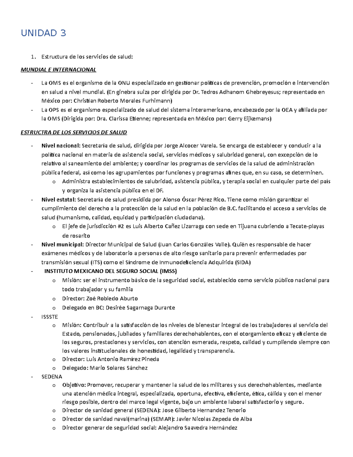 GUÍA- Examen - Guia - UNIDAD 3 Estructura de los servicios de salud: MUNDIAL E INTERNACIONAL La ...