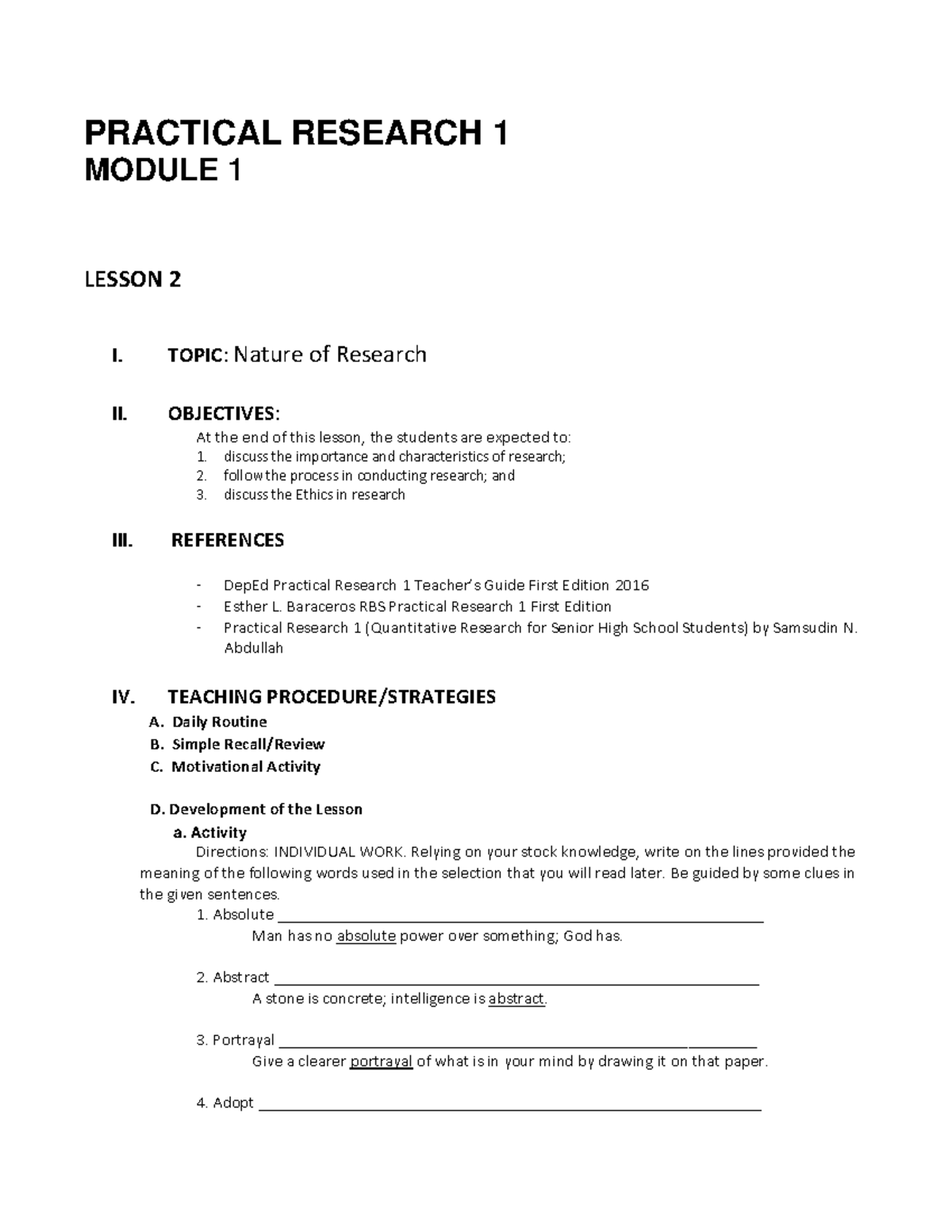 Lesson 2 Nature of Research - PRACTICAL RESEARCH 1 MODULE 1 LESSON 2 I ...