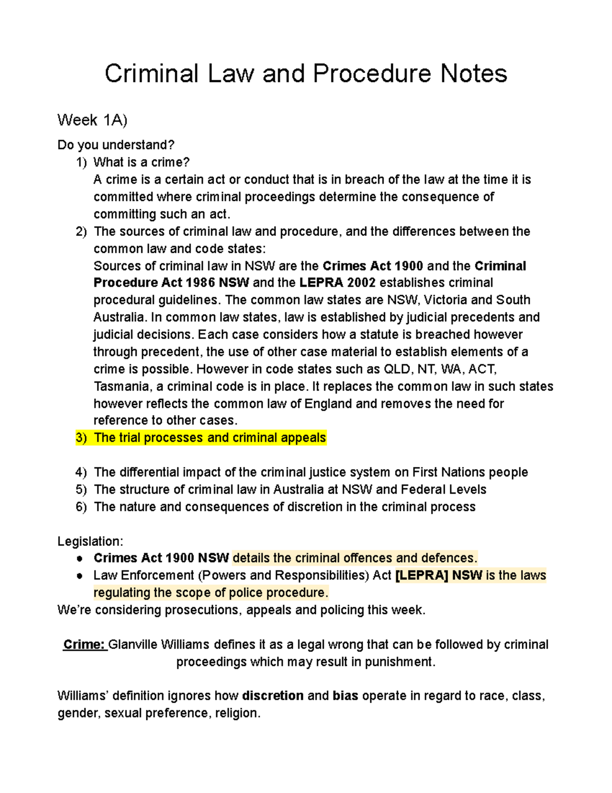 Week 1 A Basic CRims - Summary Criminal Law and Procedure - Criminal ...
