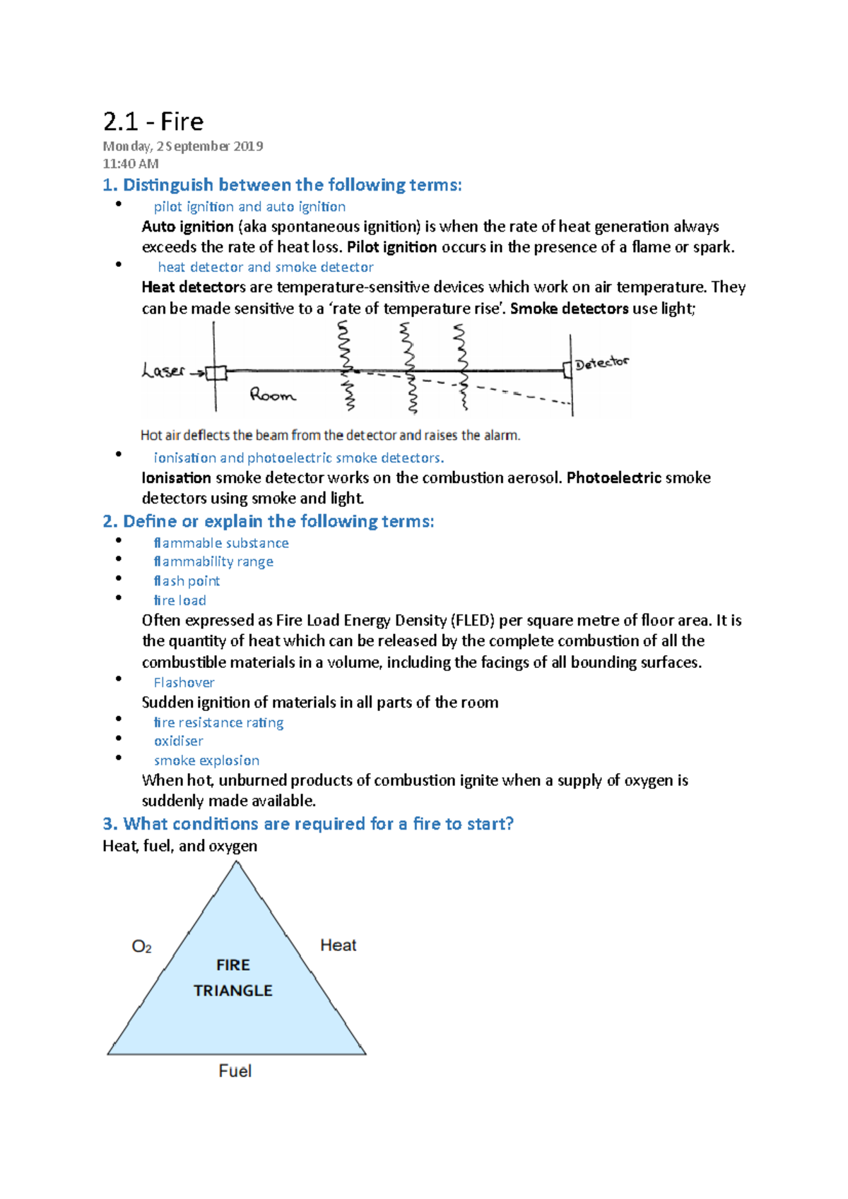 4 fire - Lecture notes 4 - 2 - Fire Monday, 2 September 2019 11:40 AM 1 ...