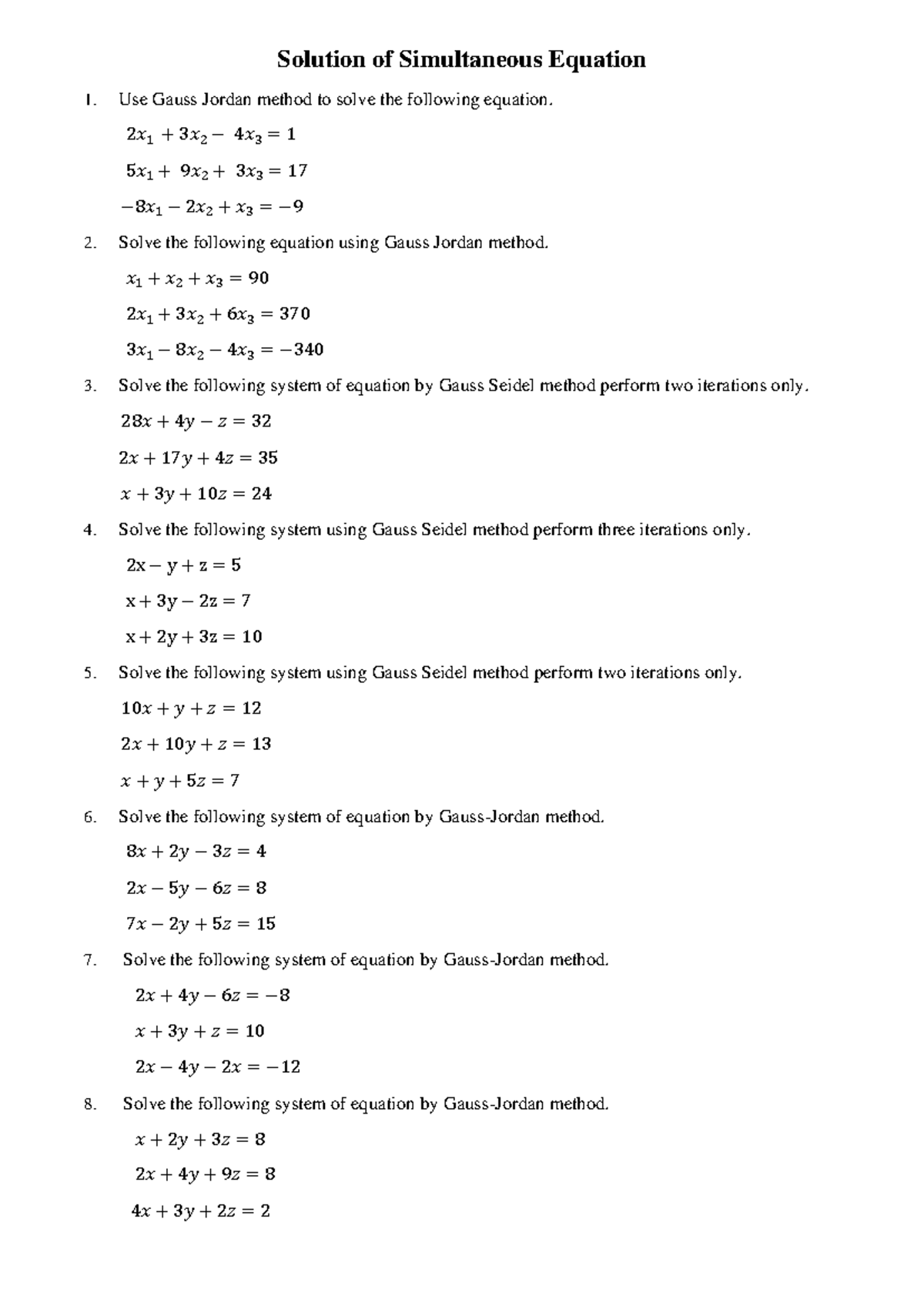 FYIT NM - its some detailed question bank - Solution of Simultaneous ...