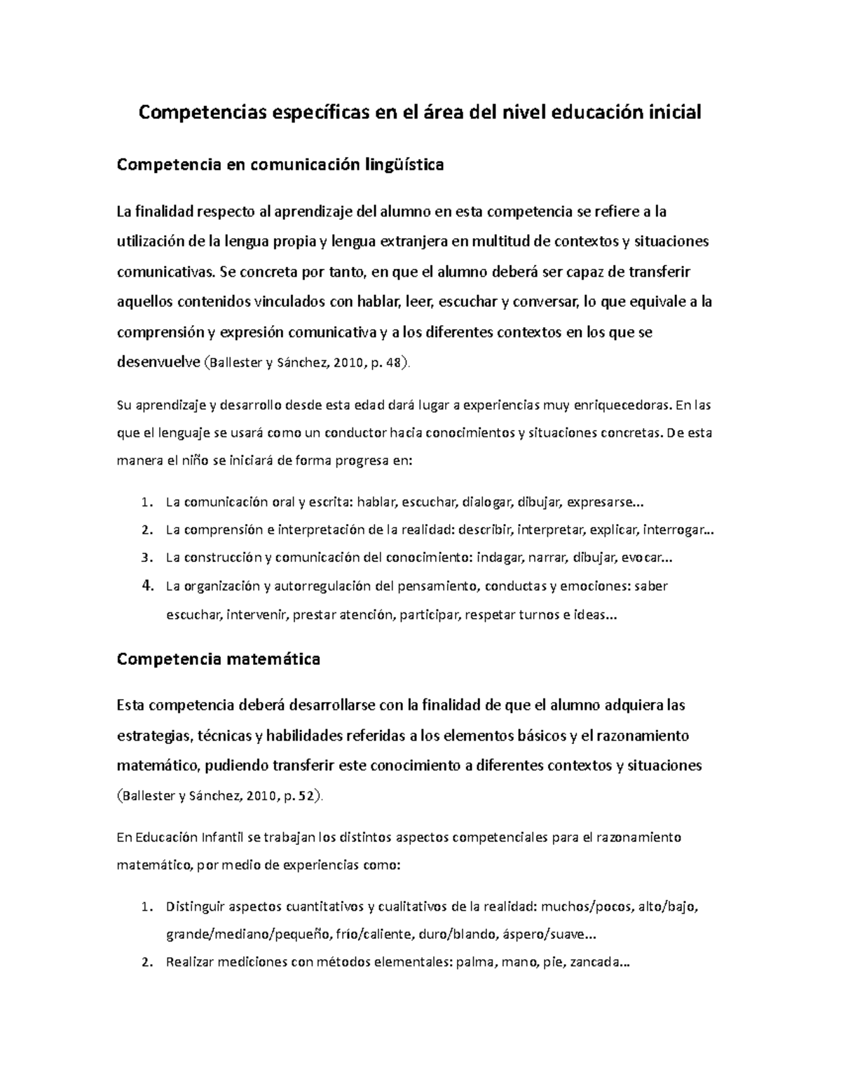 Competencias específicas en el área del nivel educación inicial ...