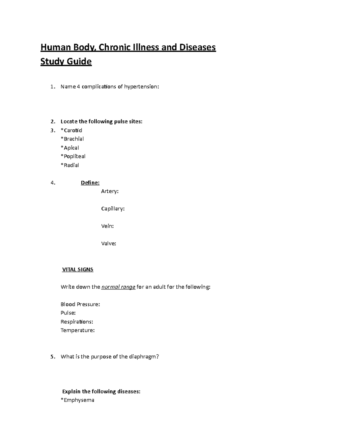 Human Body, Chronic Illness, Diseases Study Guide - Human Body, Chronic ...