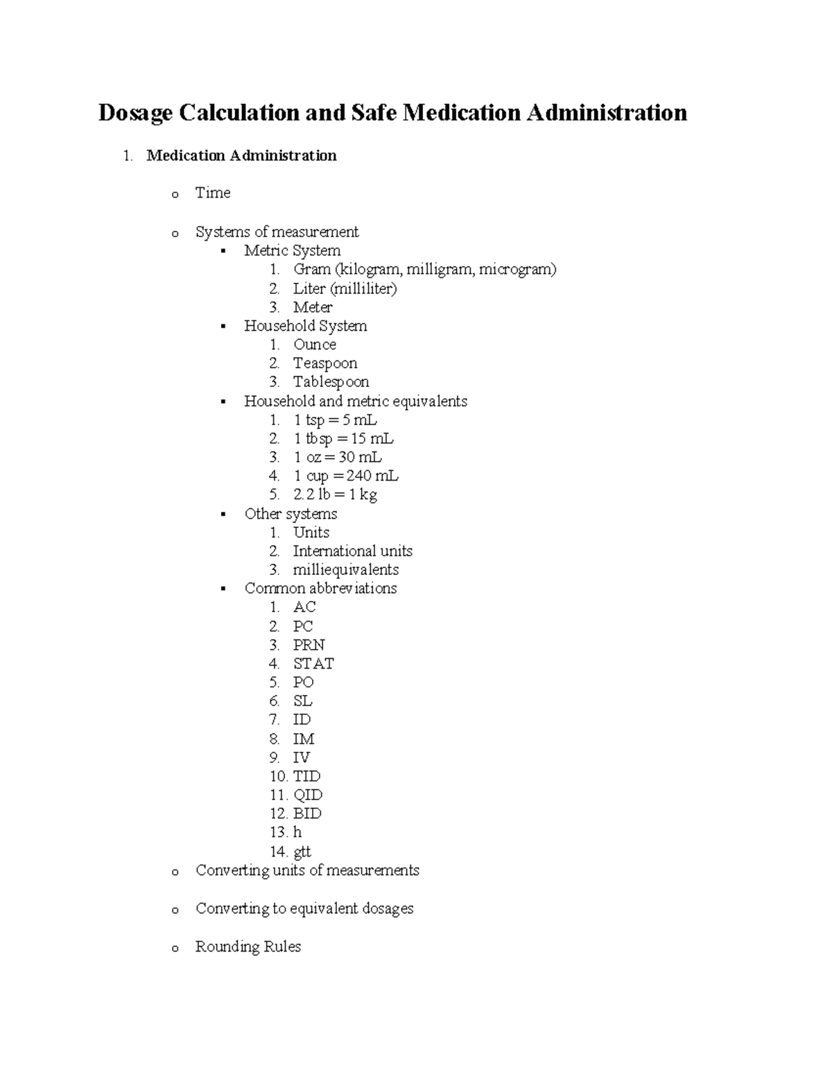 Dosage Calculation and Safe Medication Administration Study Guide ...