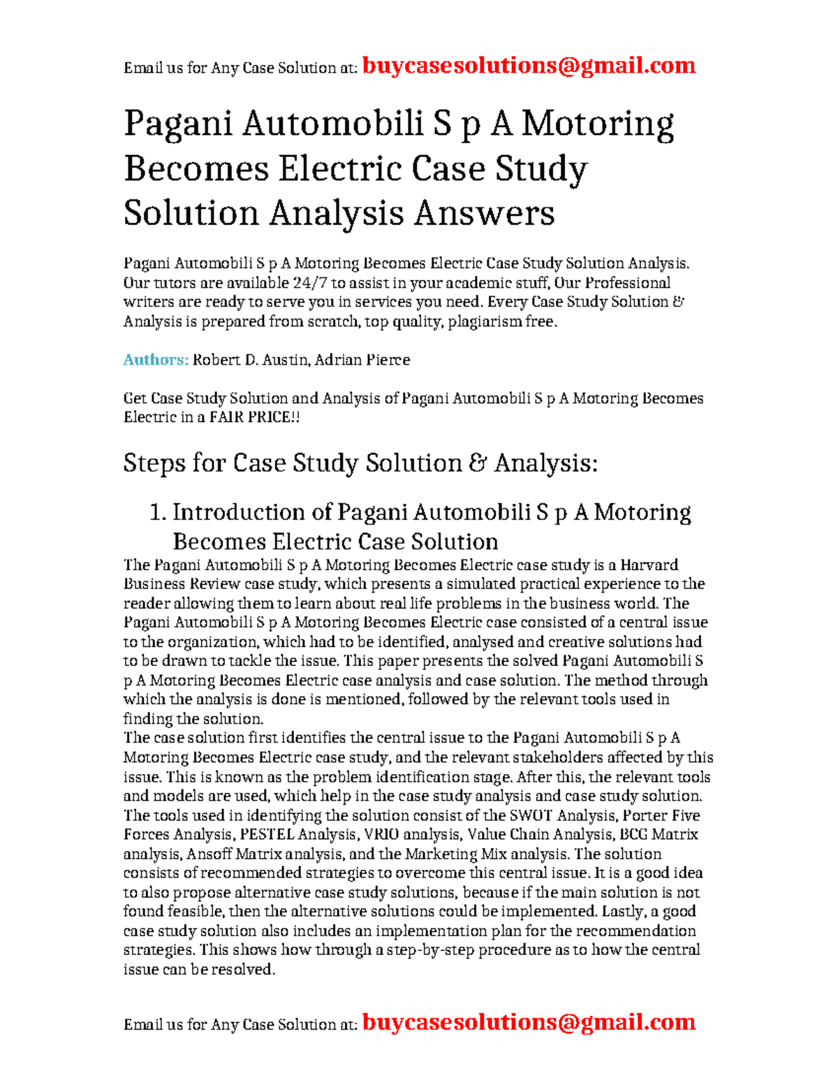 Case Solution Pagani Automobili S p A Motoring Becomes Electric ...