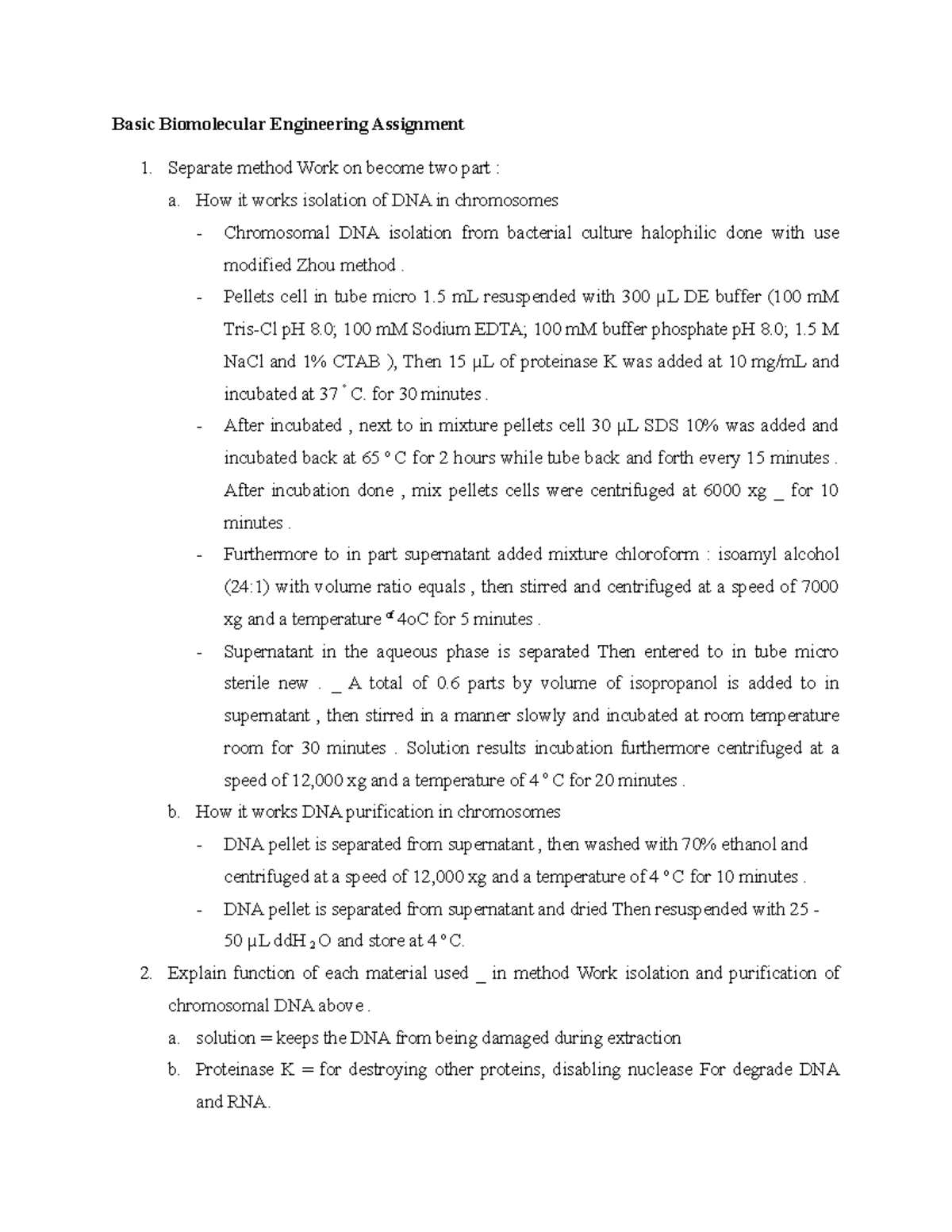 Basic Biomoleculer Engineering Assignments - Basic Biomolecular Engineering Assignment Separate ...