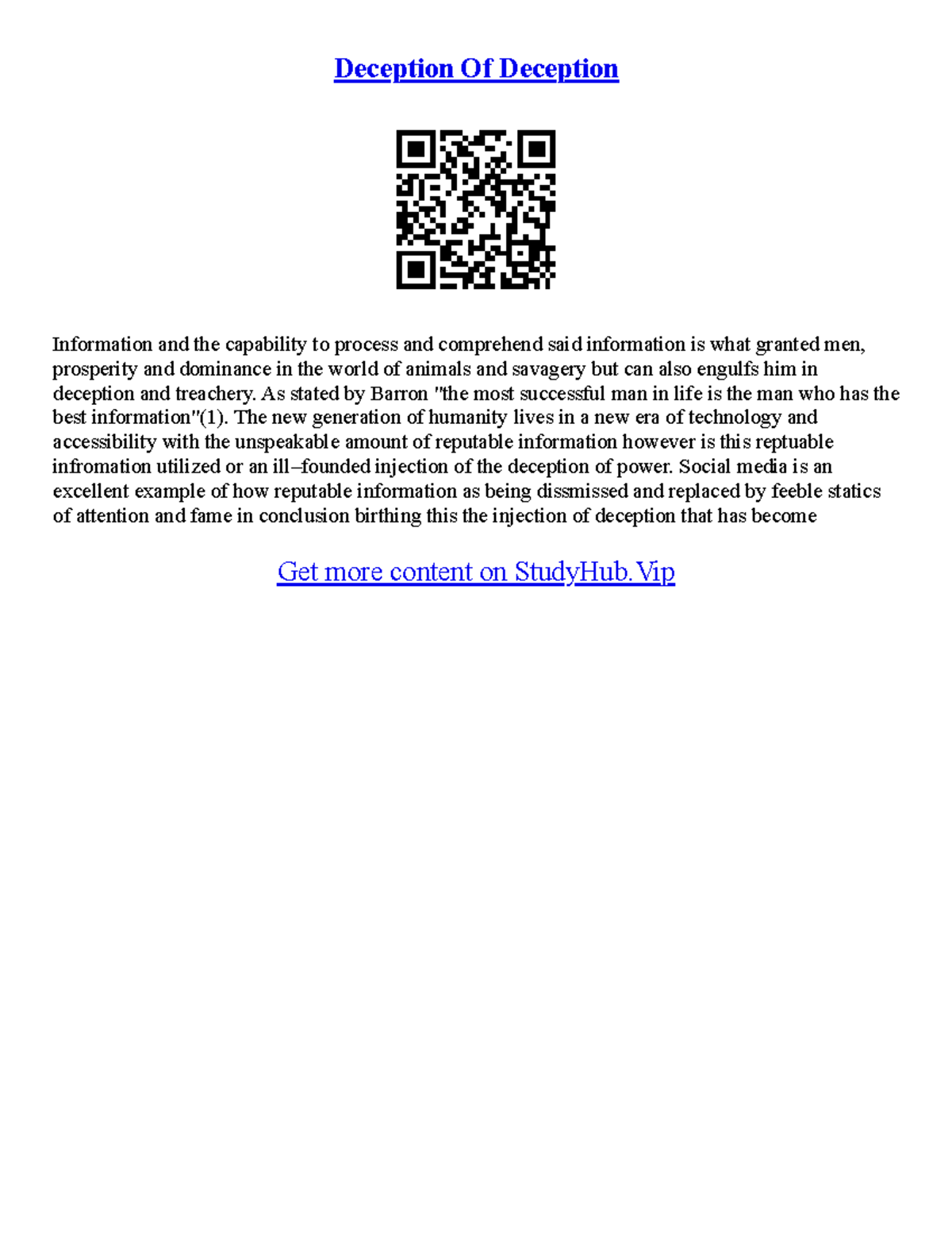 Deception Essay - Deception Of Deception Information and the capability ...