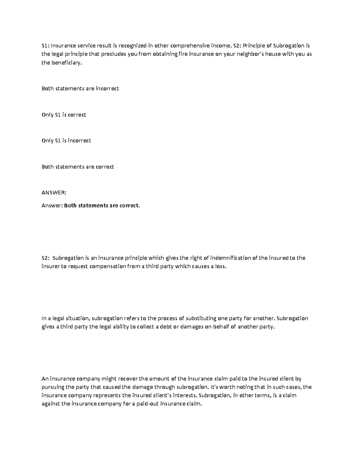 CFAS S1 S2 - go guys - S1: Insurance service result is recognized in ...