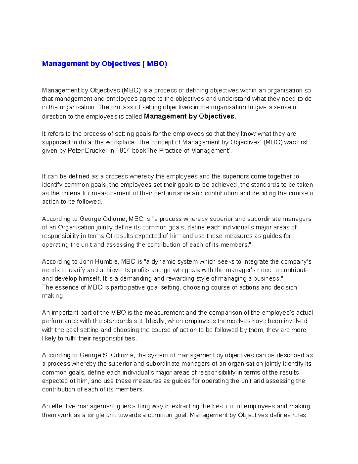 Management by Objectives : MBO - Management by Objectives ( MBO ...