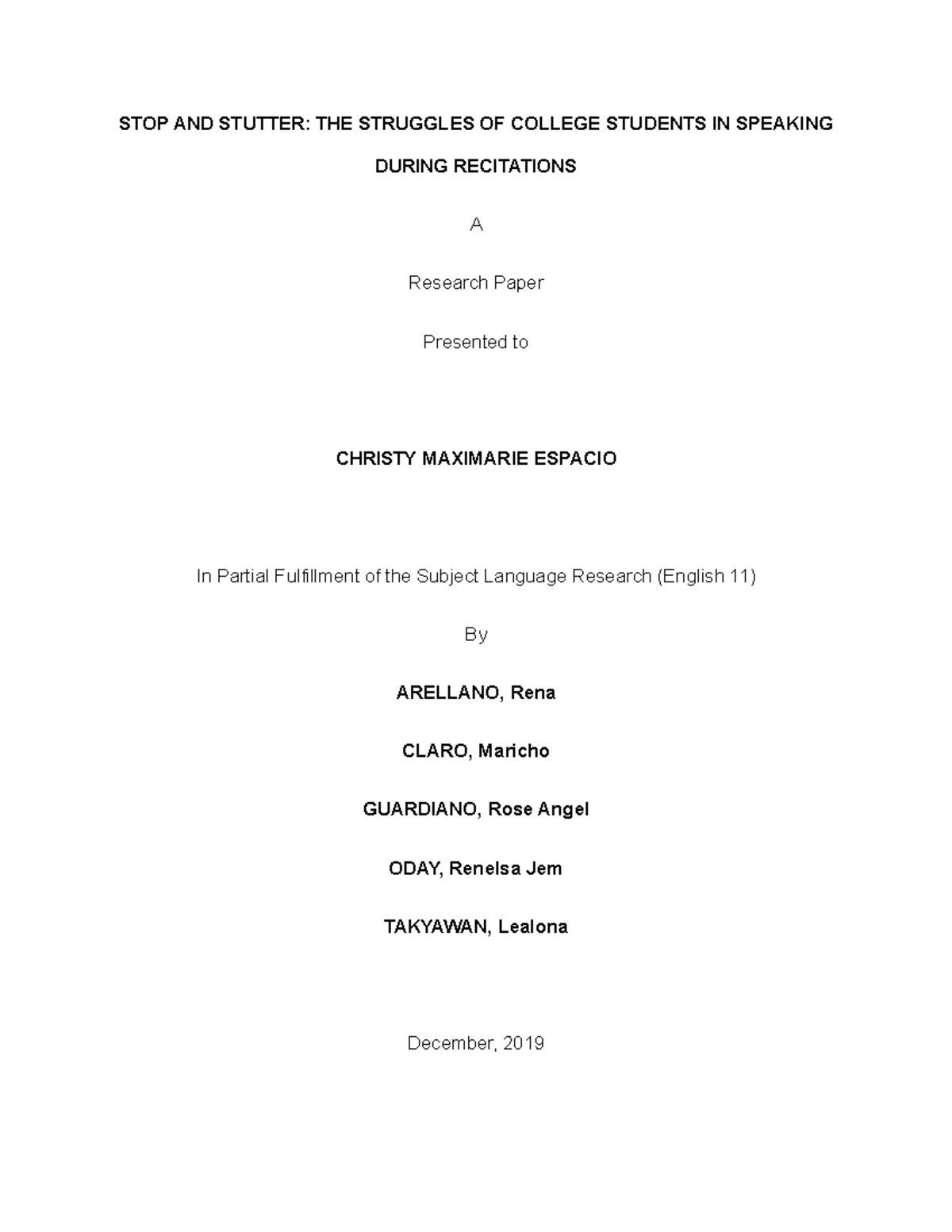 Stop and Stutter research chapter 1 2 - STOP AND STUTTER: THE STRUGGLES ...
