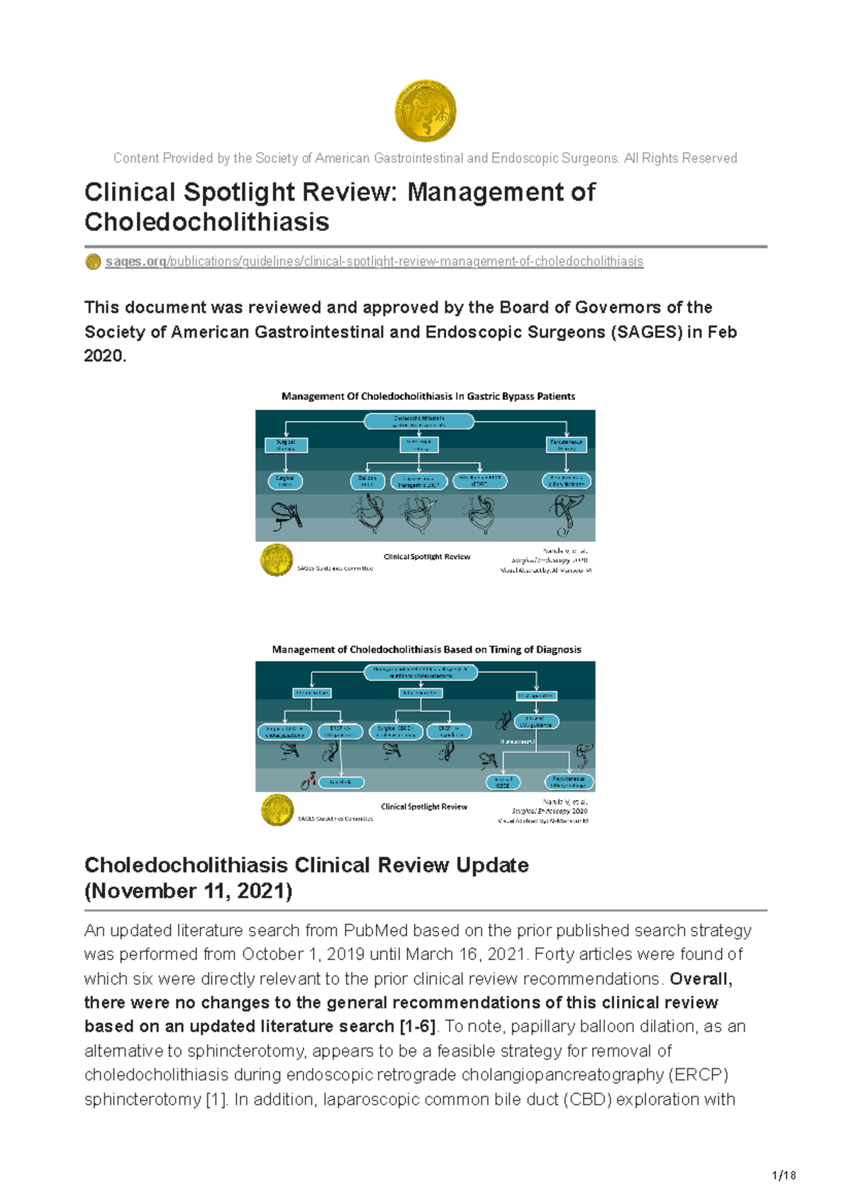 Sages.org-Clinical Spotlight Review Management of Choledocholithiasis ...