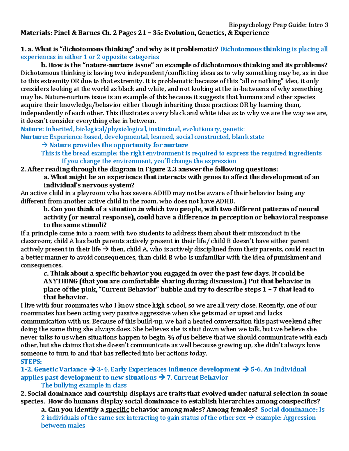 Intro 3 Reading Notes - Biopsychology Prep Guide: Intro 3 Materials ...