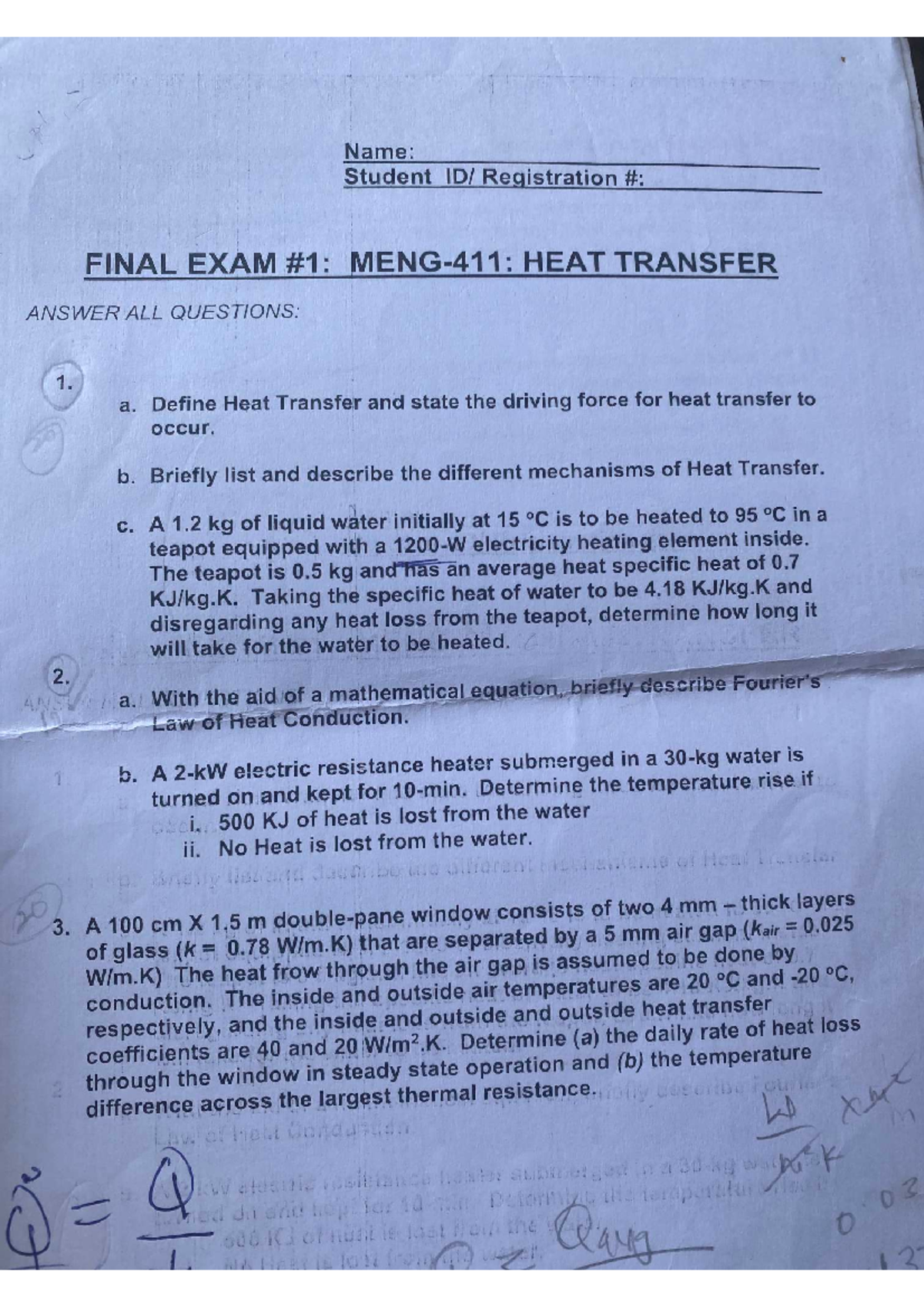 Heat transfer past papers - Fluid Mechanics - Studocu