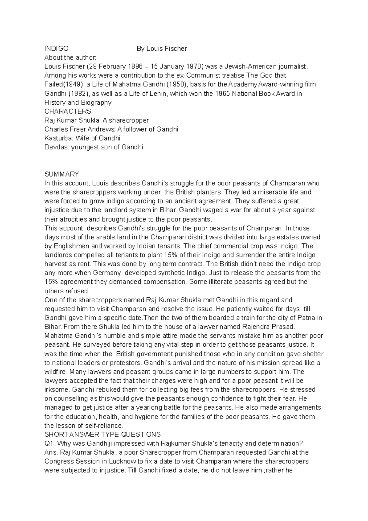 Indigo Indigo By Louis Fischer - INDIGO By Louis Fischer About the ...