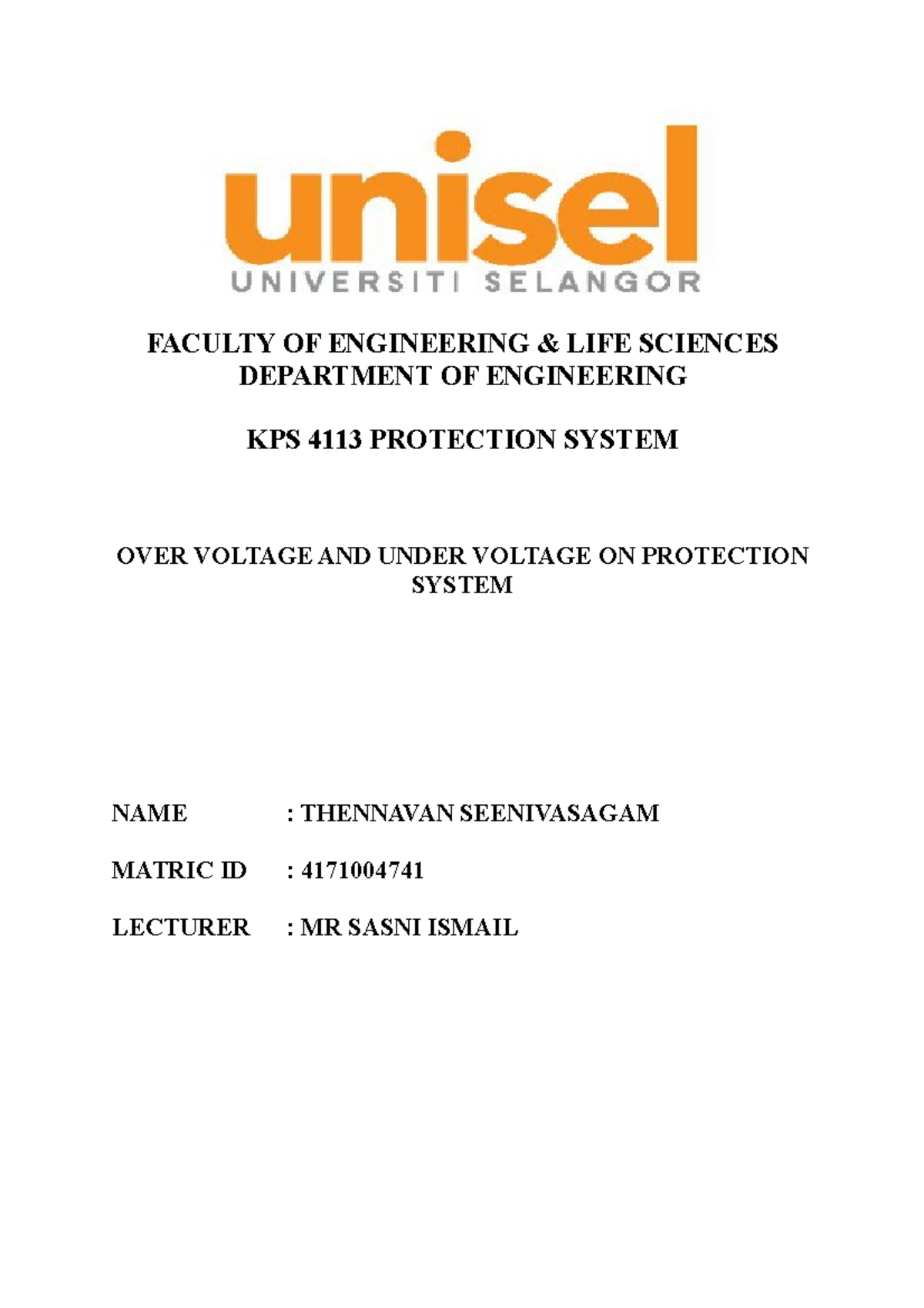 Sample lab report 2 - tolong la - FACULTY OF ENGINEERING & LIFE ...