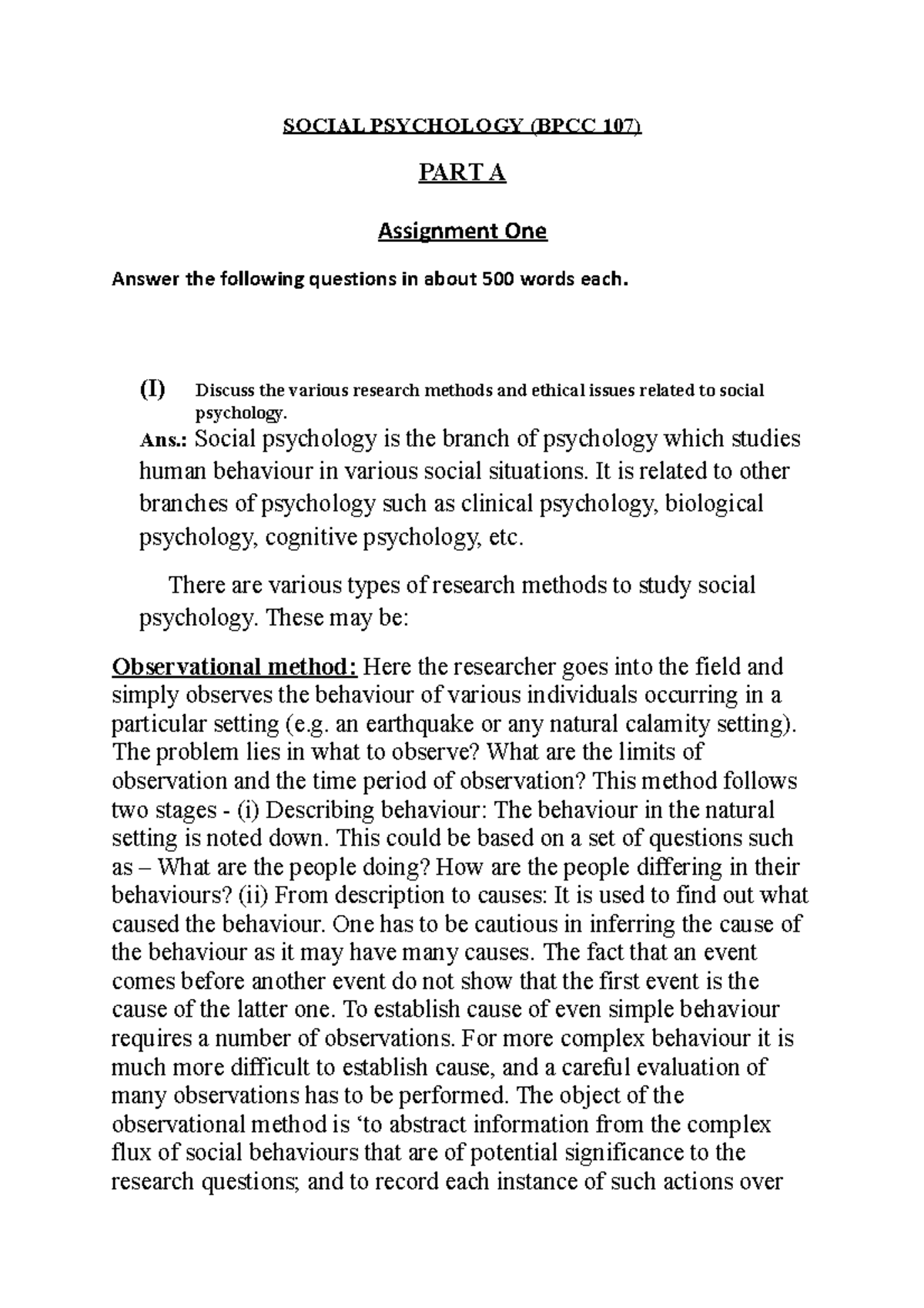 Social Psychology - Second Year Assignment - SOCIAL PSYCHOLOGY (BPCC ...