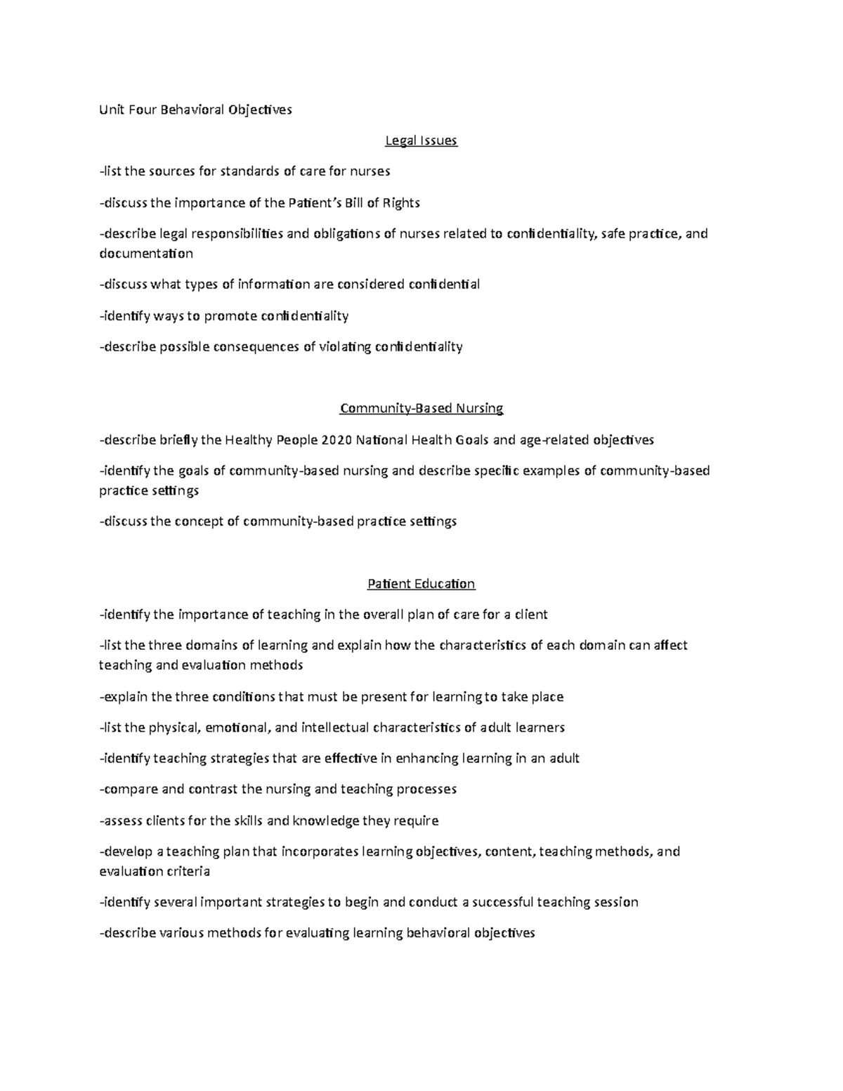 Unit Four Behavioral Objectives - Studocu