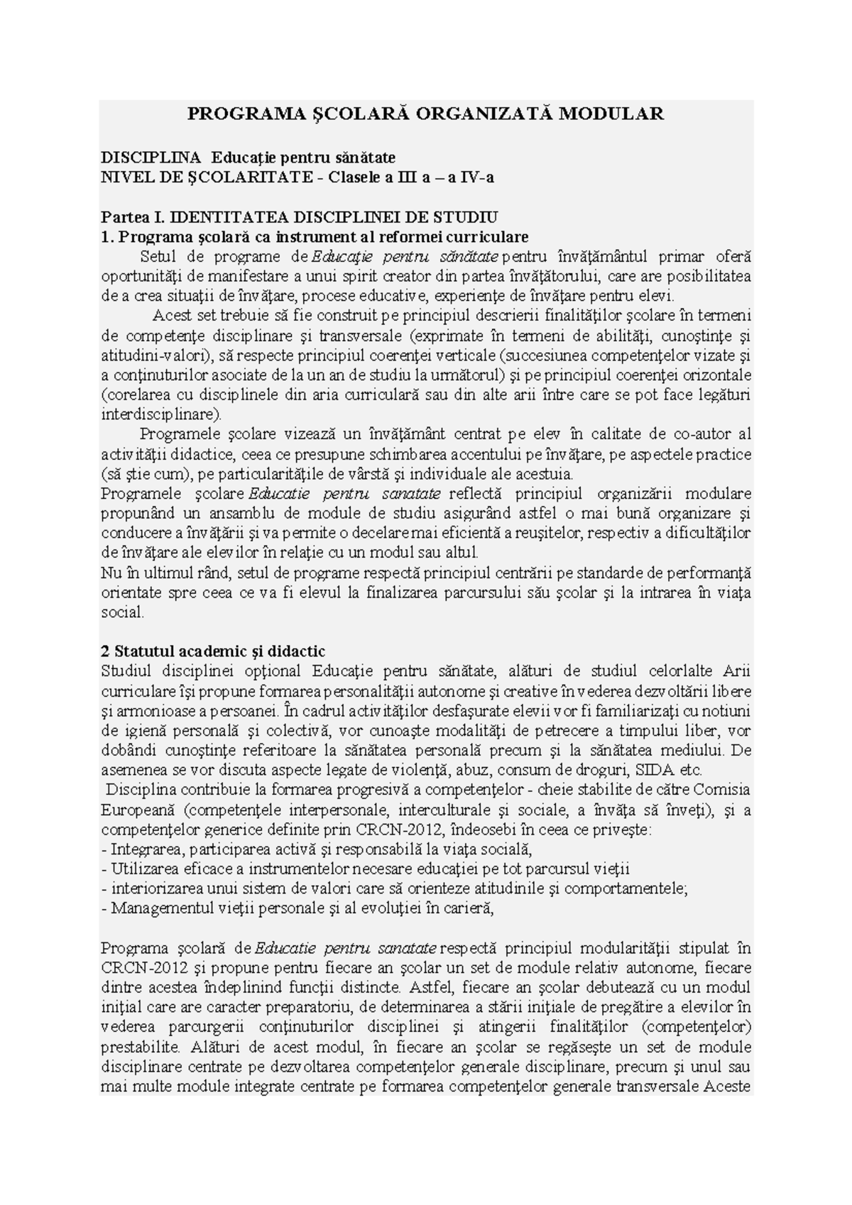 Model ProgramĂ ModularĂ - Primar - PROGRAMA ŞCOLARĂ ORGANIZATĂ MODULAR ...