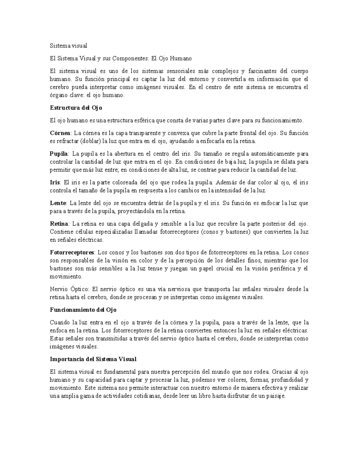 Sistema visual y sus partes - Sistema visual El Sistema Visual y sus ...