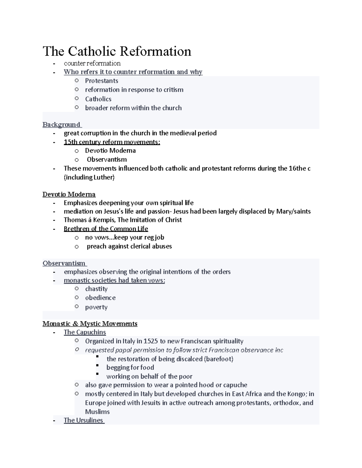 Christian Heritage Unit 2 The Catholic Reformation - The Catholic ...