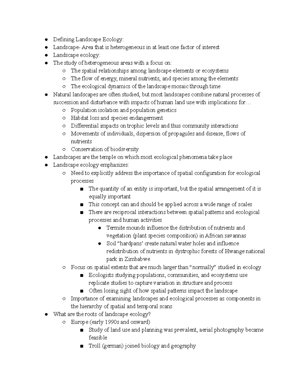 Chapter 1 Intro to Landscape Ecology - Defining Landscape Ecology ...