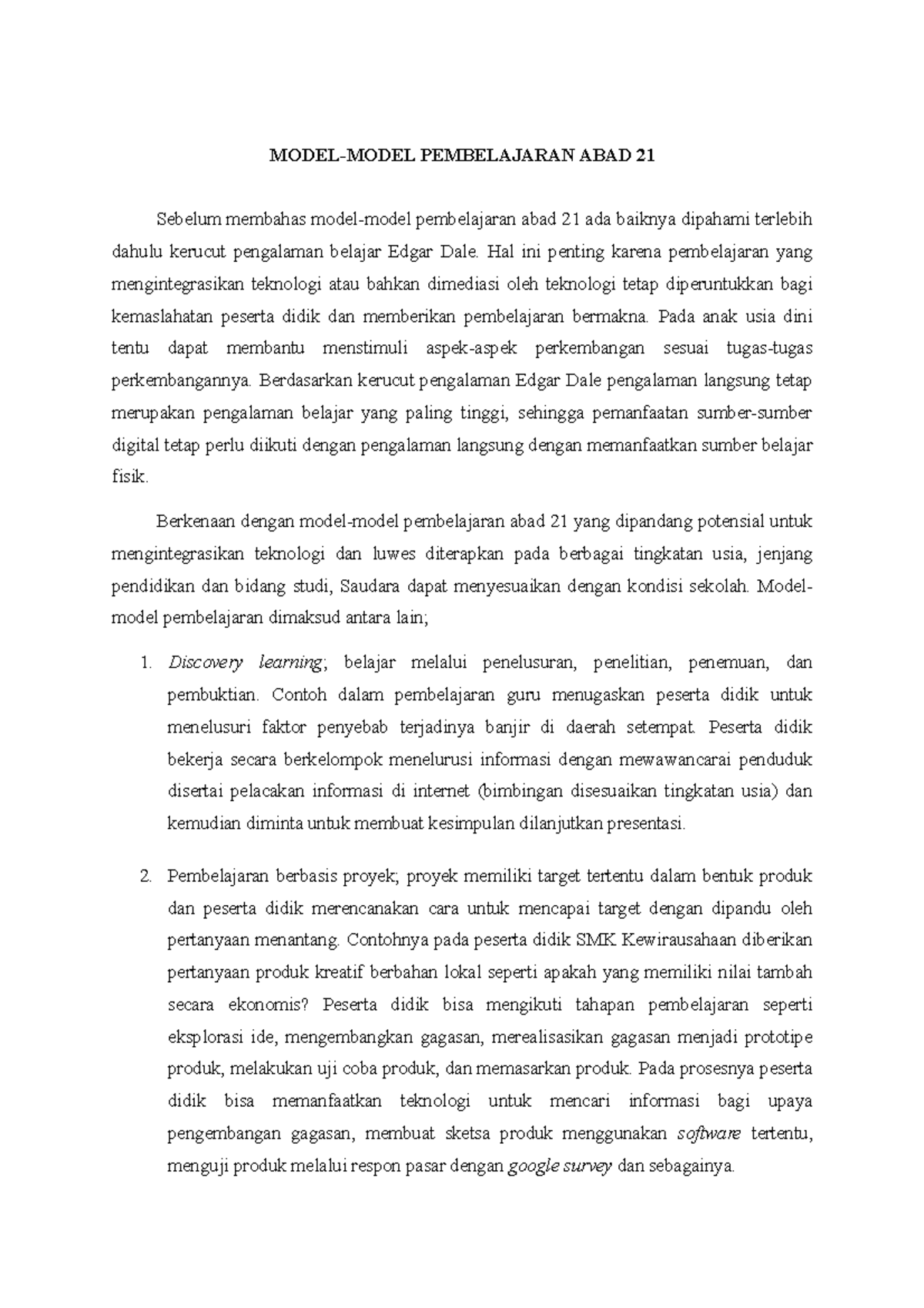 Model- Model Pembelajaran ABAD 21 - MODEL-MODEL PEMBELAJARAN ABAD 21 ...