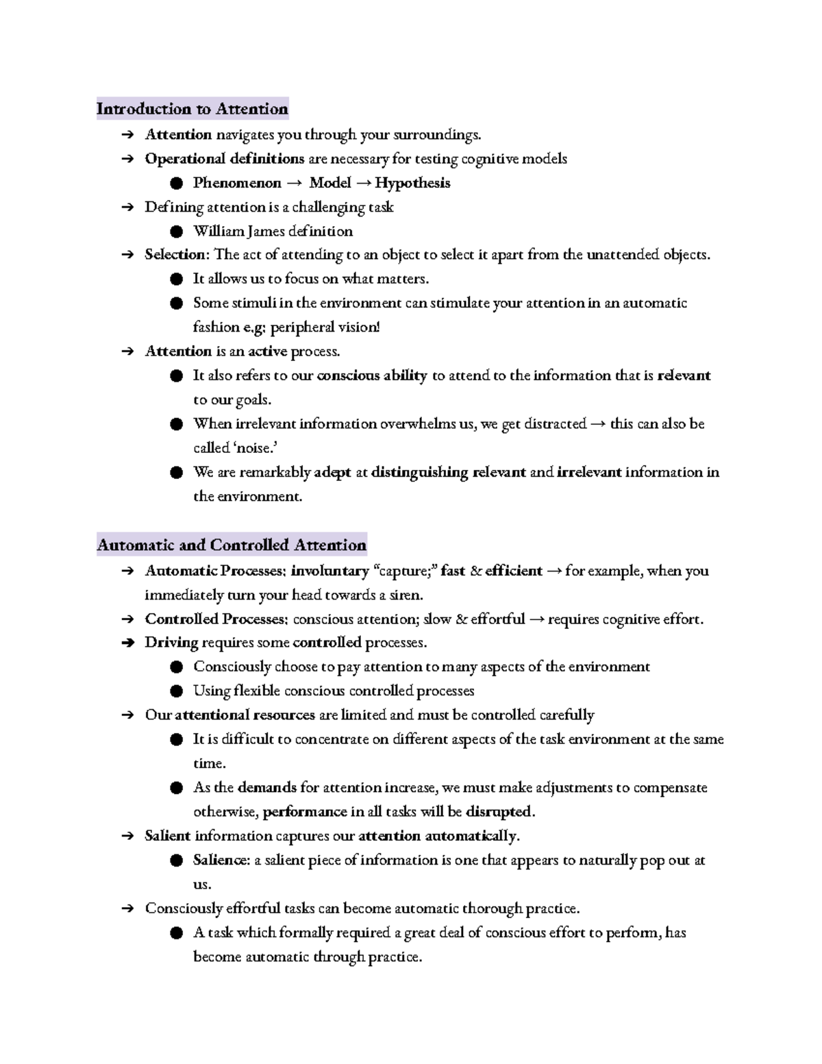 Attention - Notes from modules, textbook and lecture - Introduction to ...