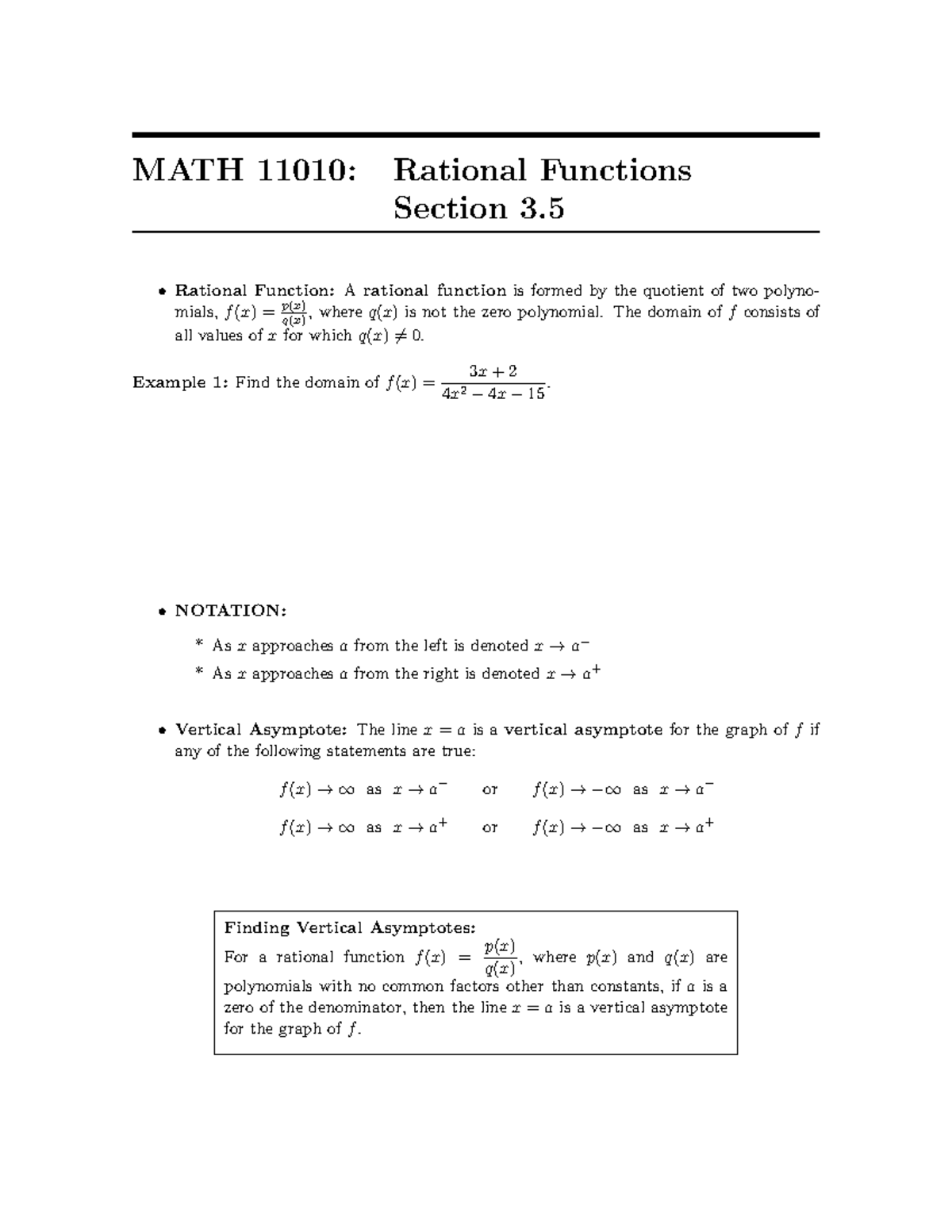 Rational Functions - Section 3. Rational Function: Arational functionis ...