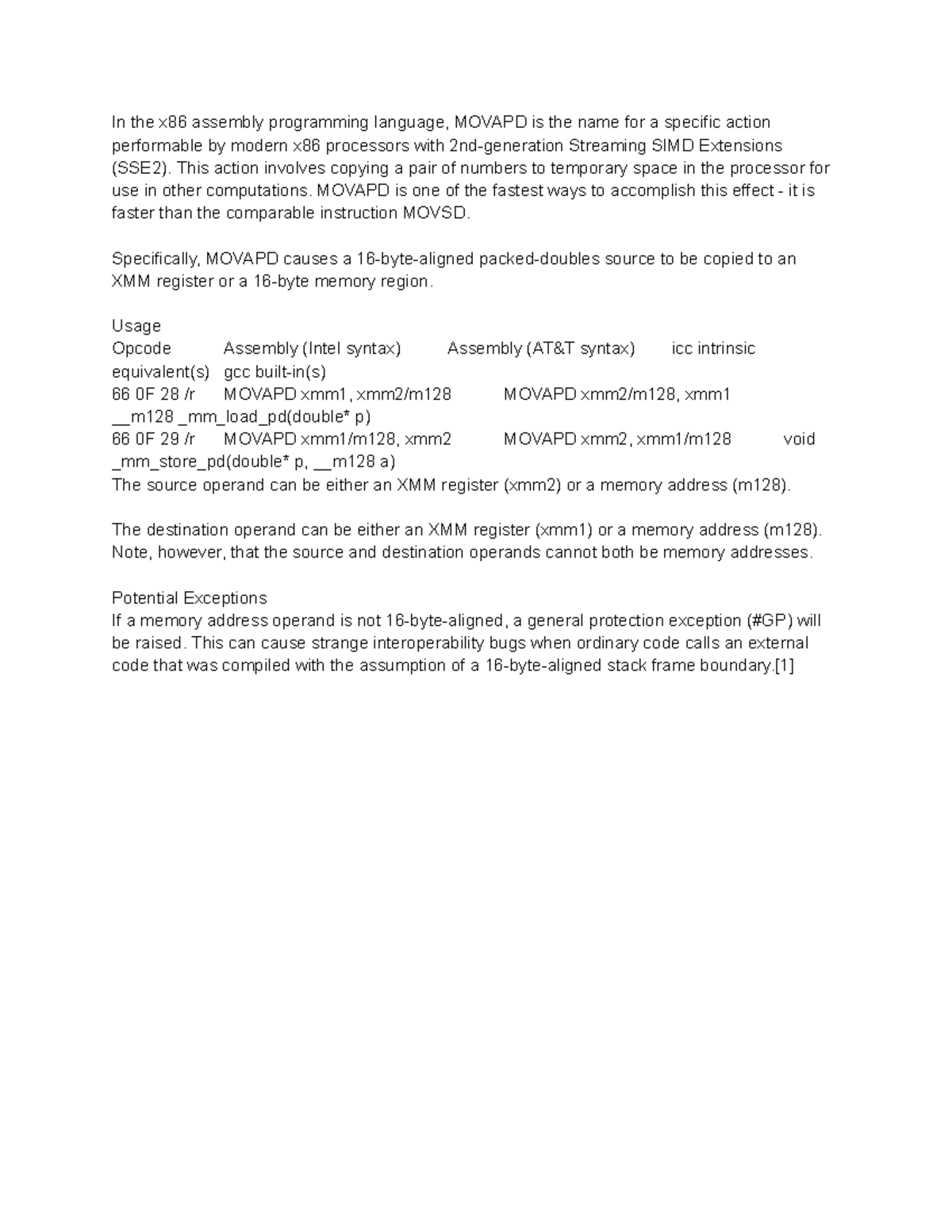 Movapd - ertre - In the x86 assembly programming language, MOVAPD is the name for a specific ...