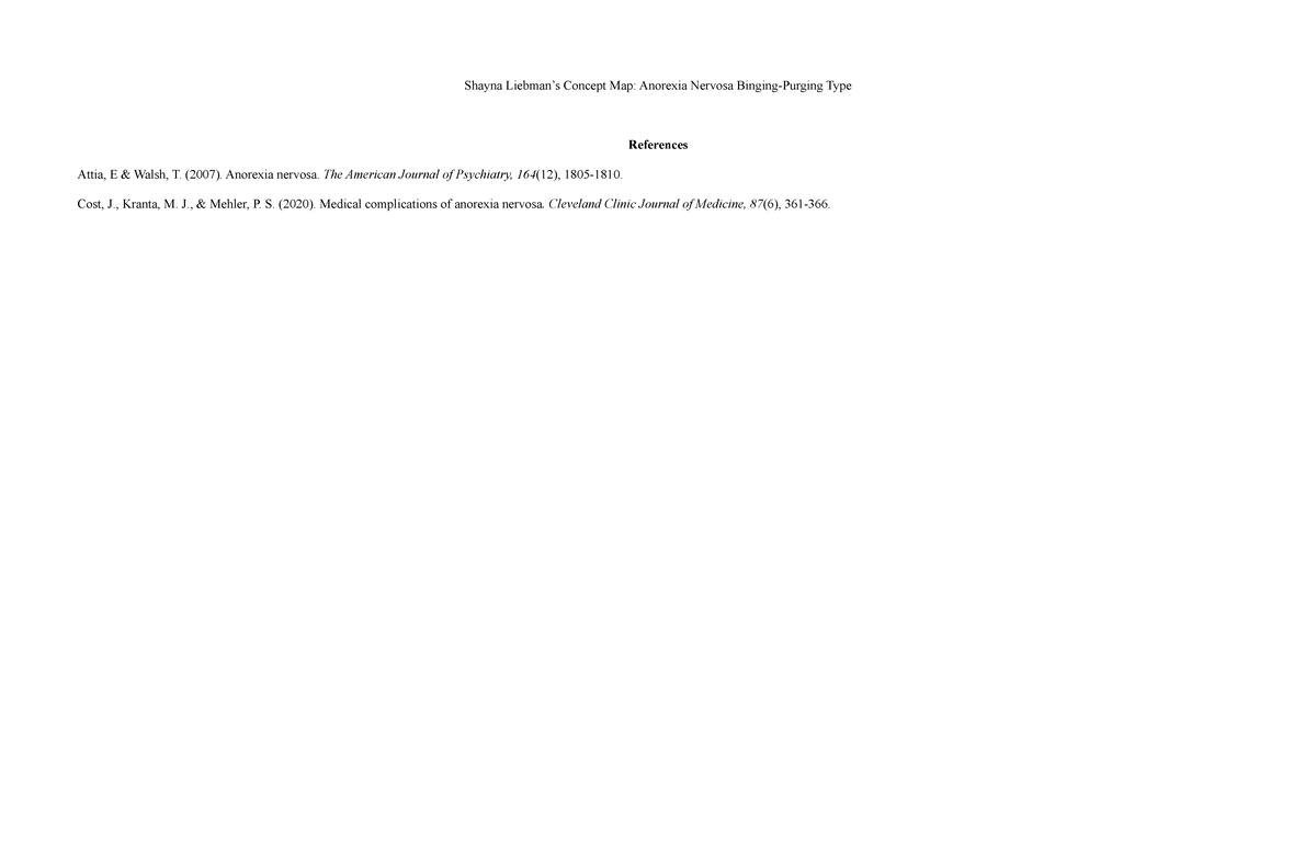 NSG 3250 Concept Map 2 - Shayna Liebman’s Concept Map: Anorexia Nervosa ...