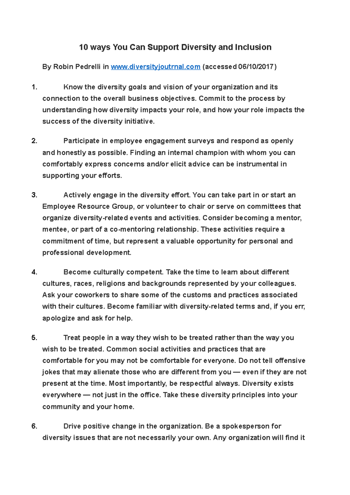 10 ways You Can Support Diversity and Inclusion - Commit to the process ...