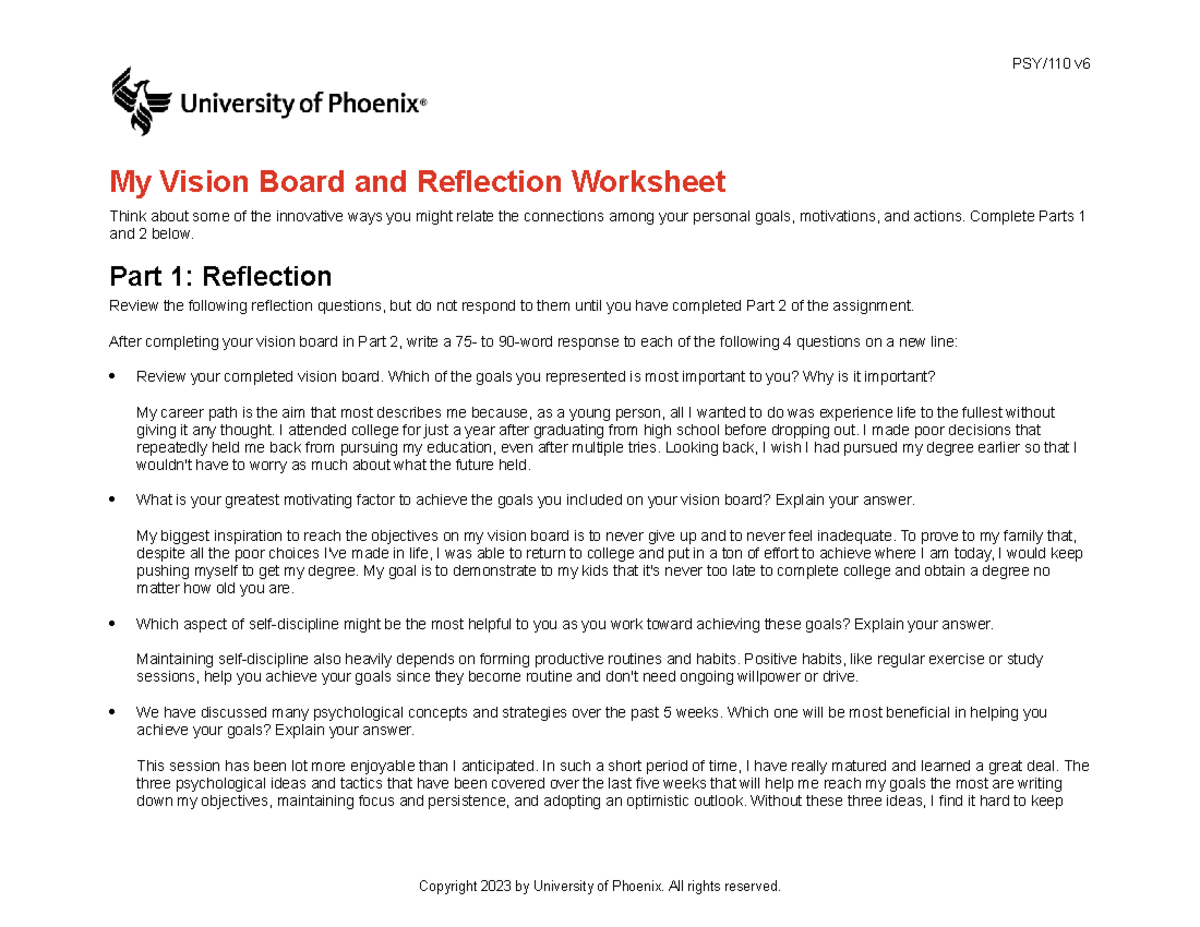 PSY 110 Week 5 My vision board and reflection UOP - PSY/110 v My Vision ...