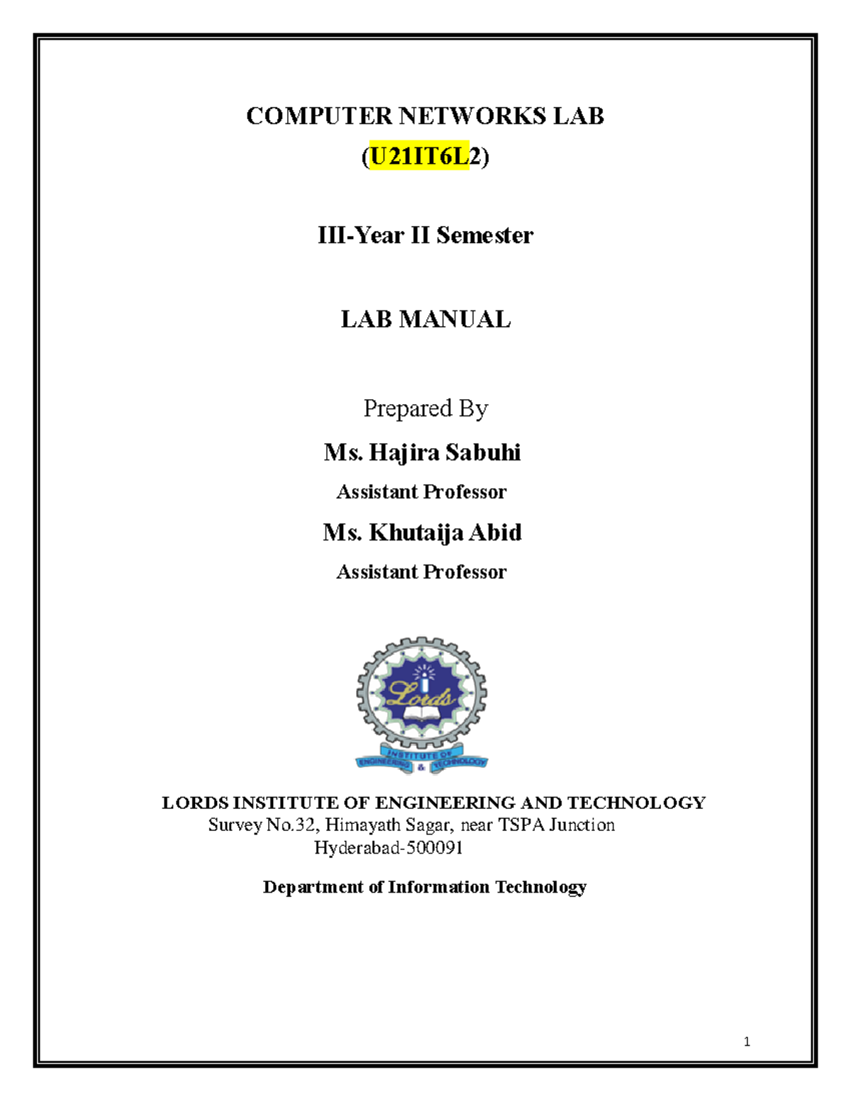 CN Lab Manual-2023-24 - It's a computer network lab manual - COMPUTER NETWORKS LAB (U21IT6L 2 ...