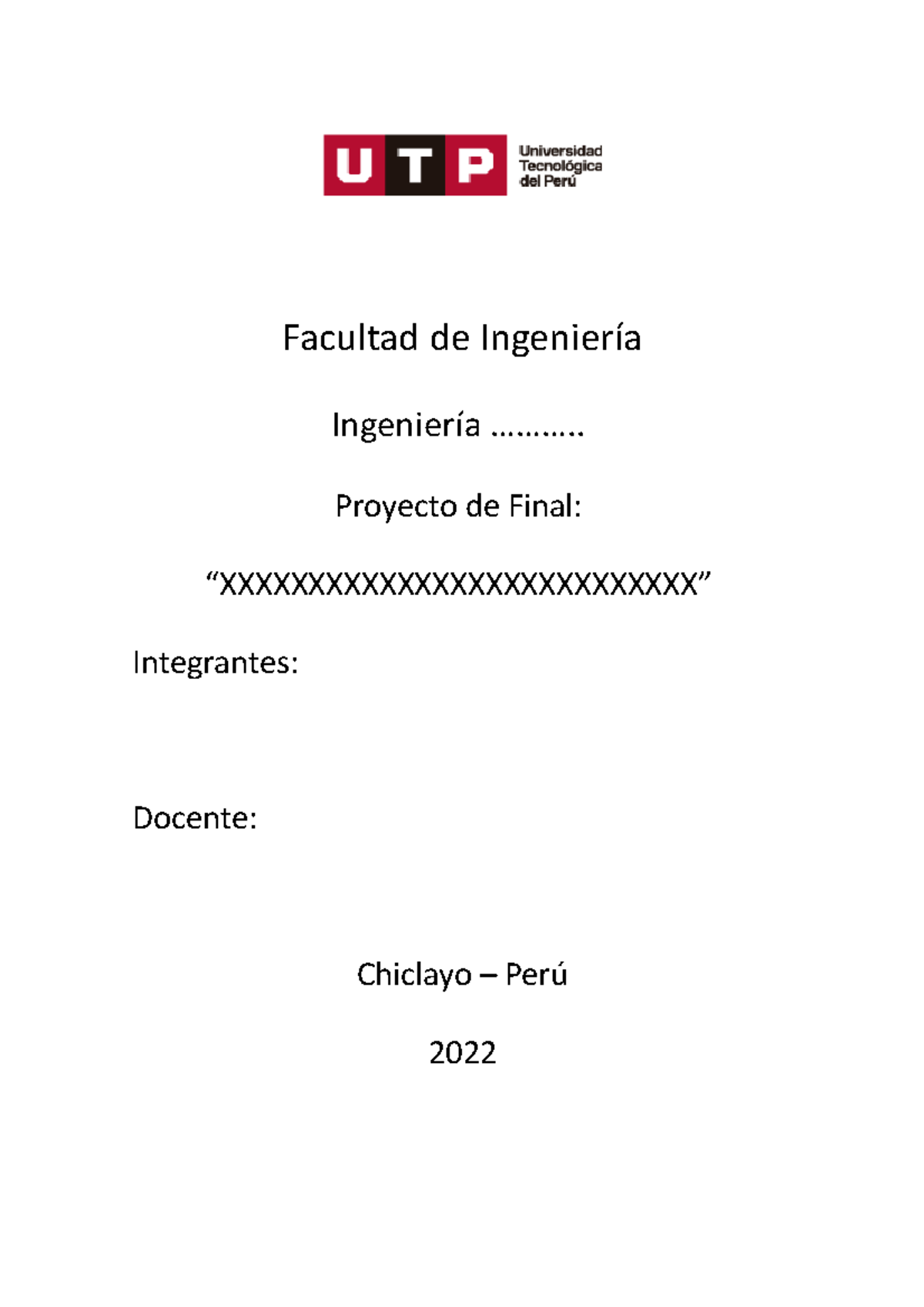 Modelo Proyecto Final UTP - Facultad de Ingeniería Ingeniería ...